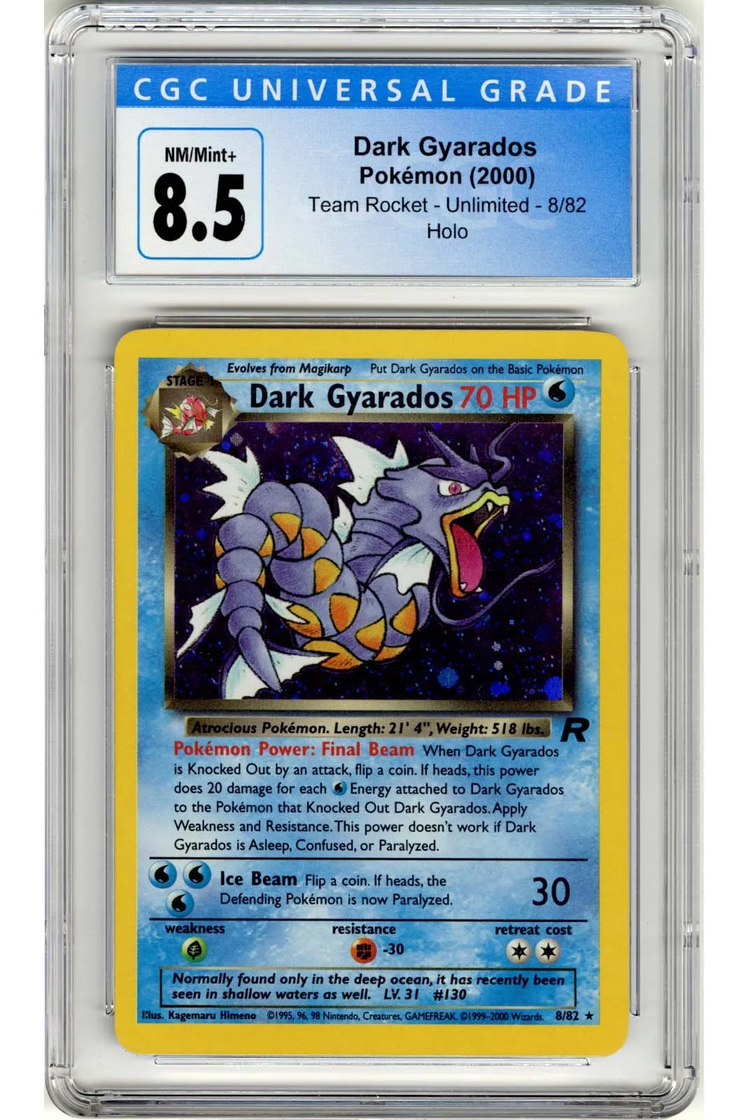 Dark Gyarados 2000 Pokémon Team Rocket Unlimited Holo 8/82 CGC 8.5 — Stone Town Collectibles