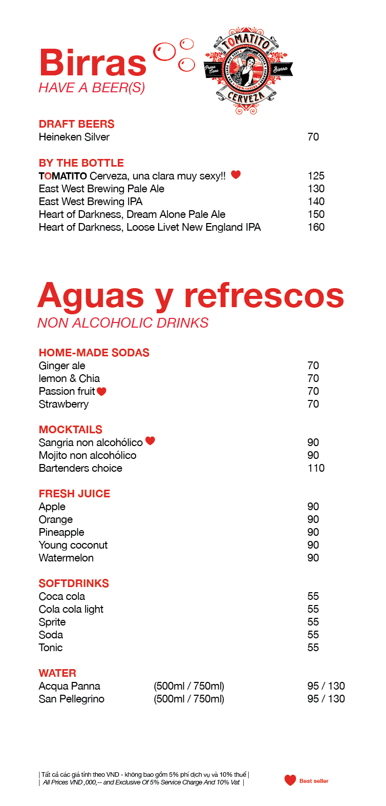 Beverage menu — TOMATITO
