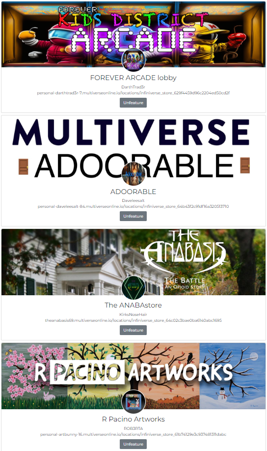 Discovery Menu Featured Destinations of the Week — Multiverse Dev Zone