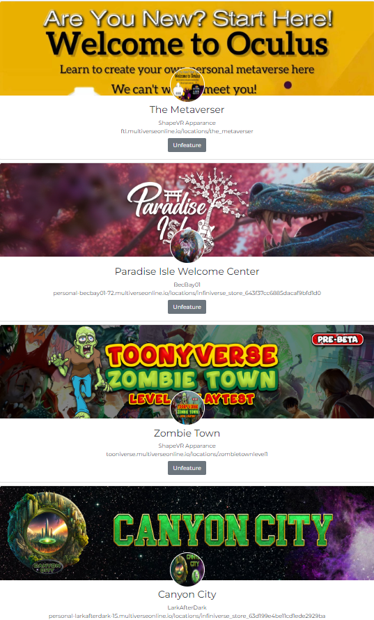 Discovery Menu Featured Destinations of the Week — Multiverse Dev Zone