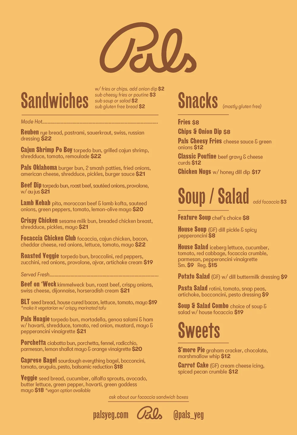 Menus — Pals Sandwiches