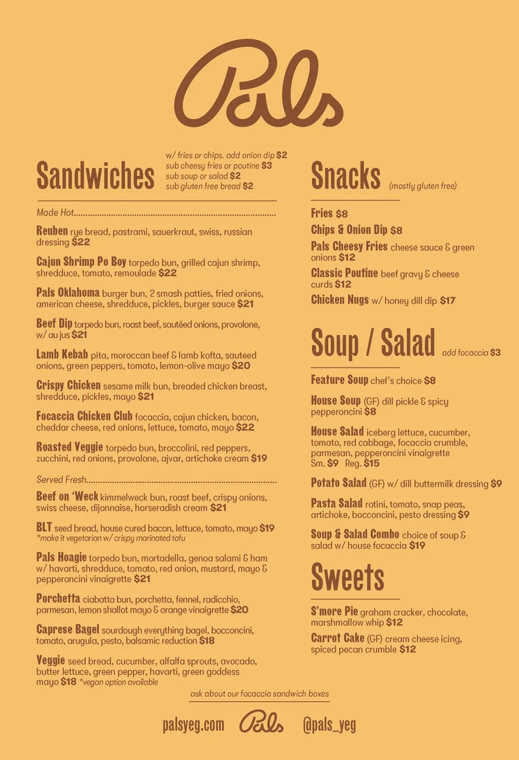 Menus — Pals Sandwiches