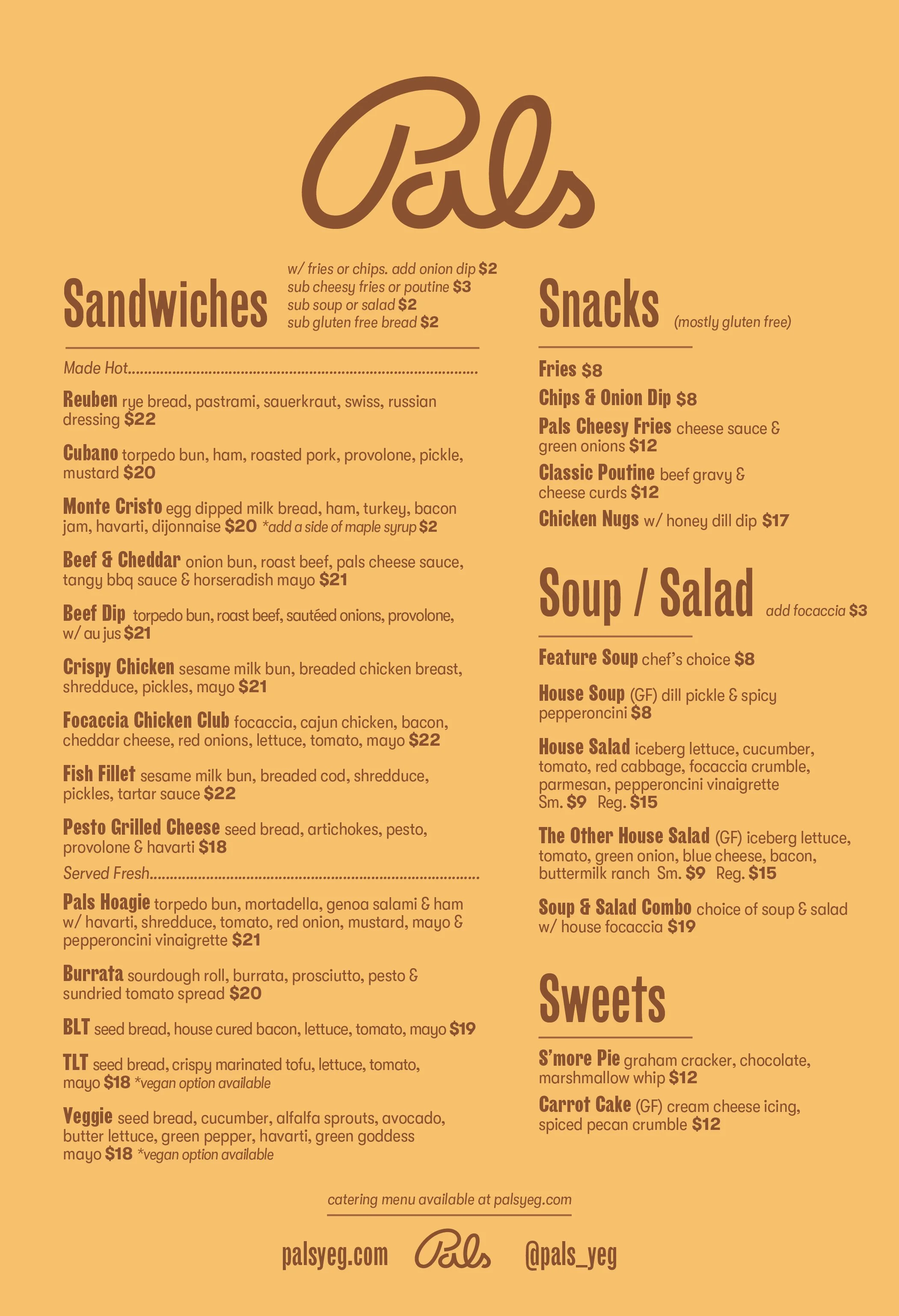 Menus — Pals Sandwiches
