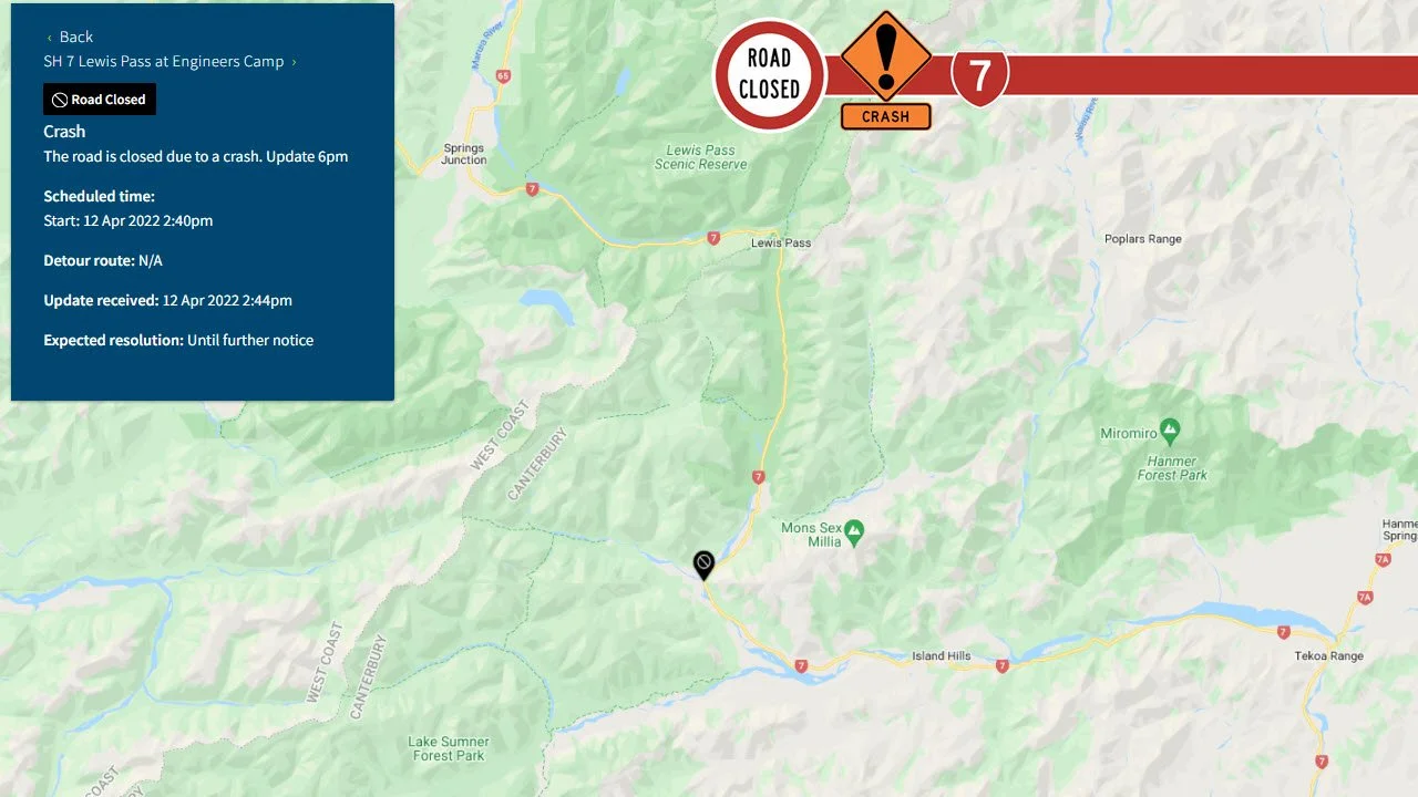 Lewis Pass closed due to a serious crash - Chris Lynch Media