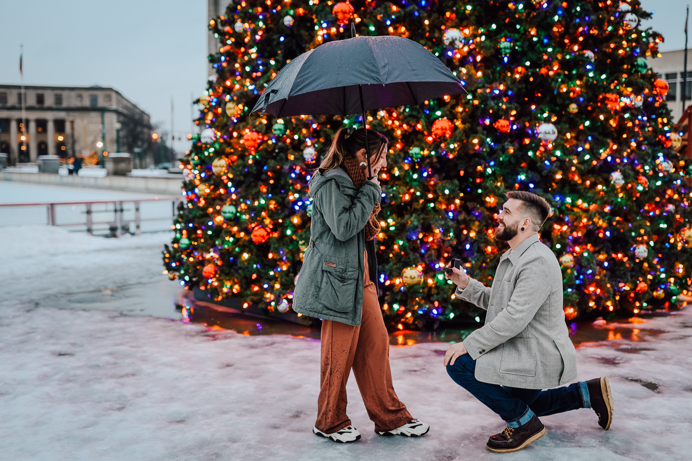 Andrea + Mike’s Winter Proposal in Downtown Syracuse | Brittany ...