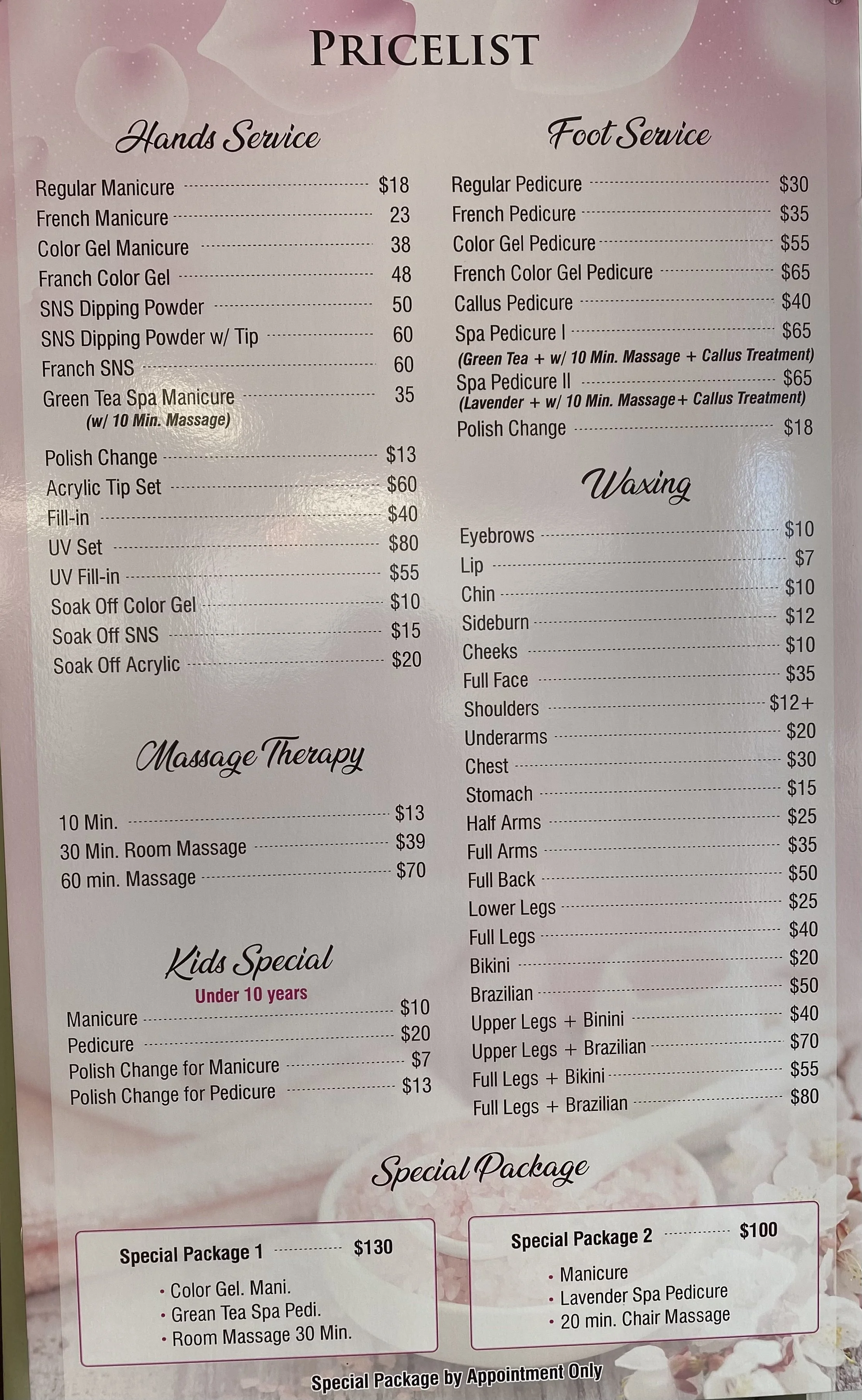 Nail Salon Menu