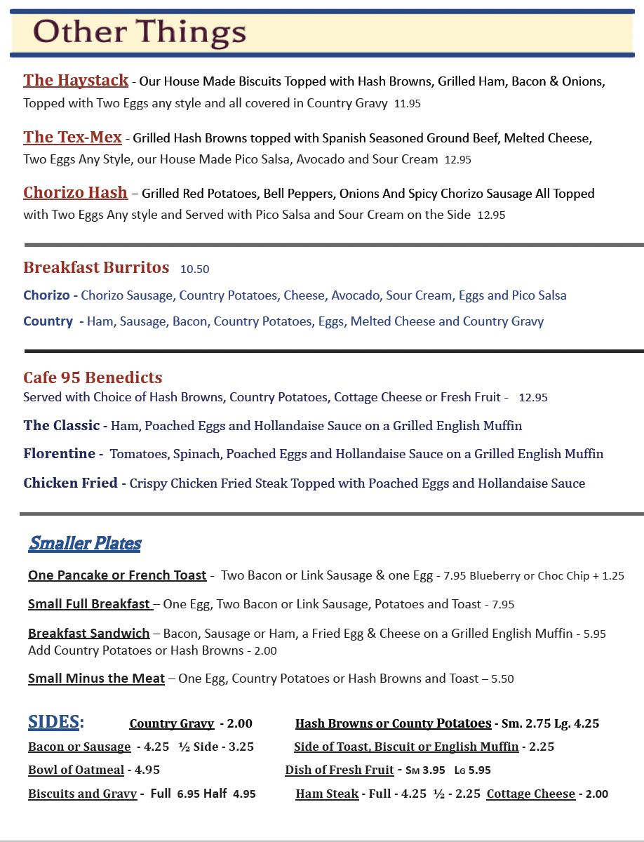 Menu — Cafe 95