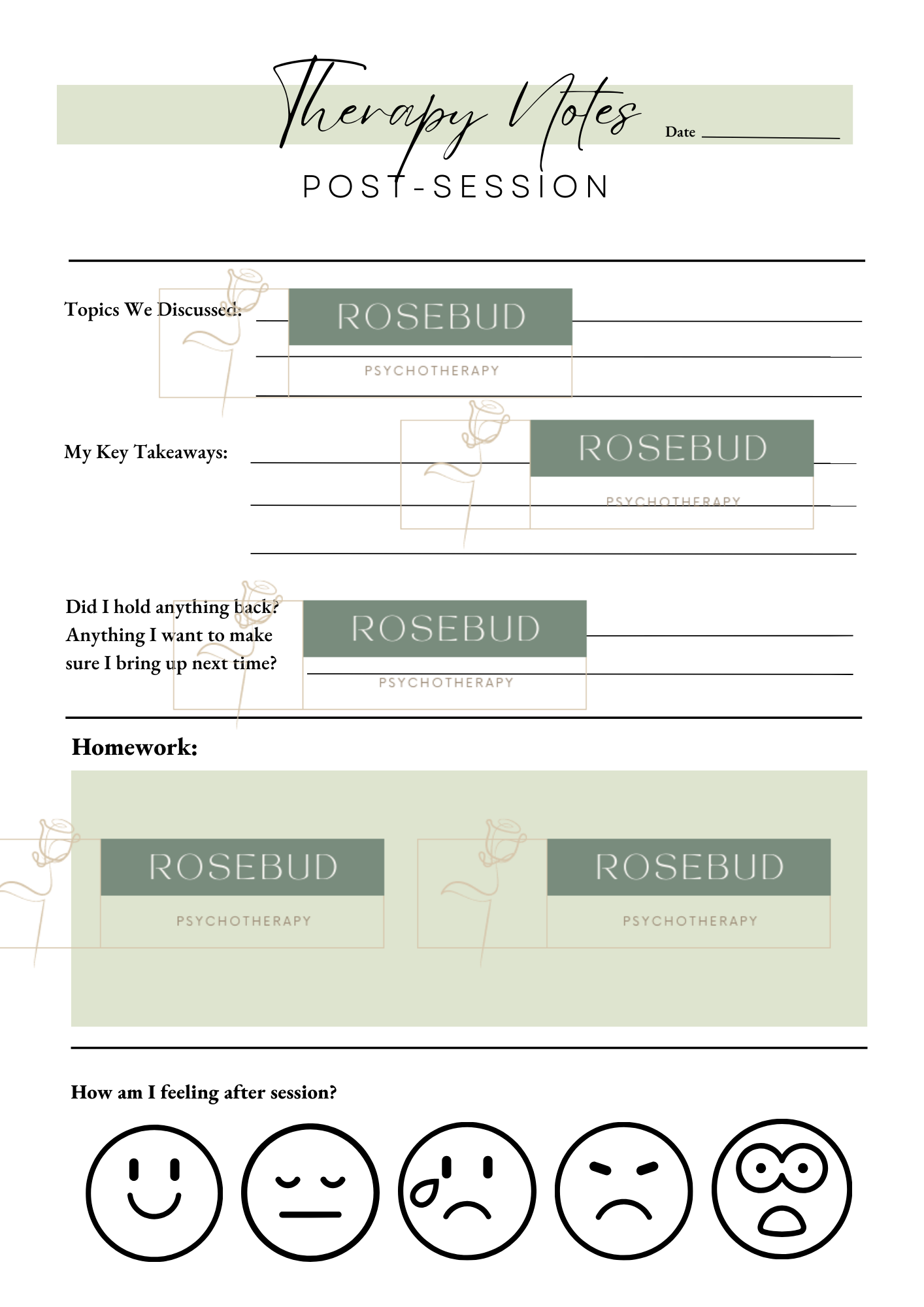 Pre-Therapy Session Journal | PDF Download | Rosebud Psychotherapy