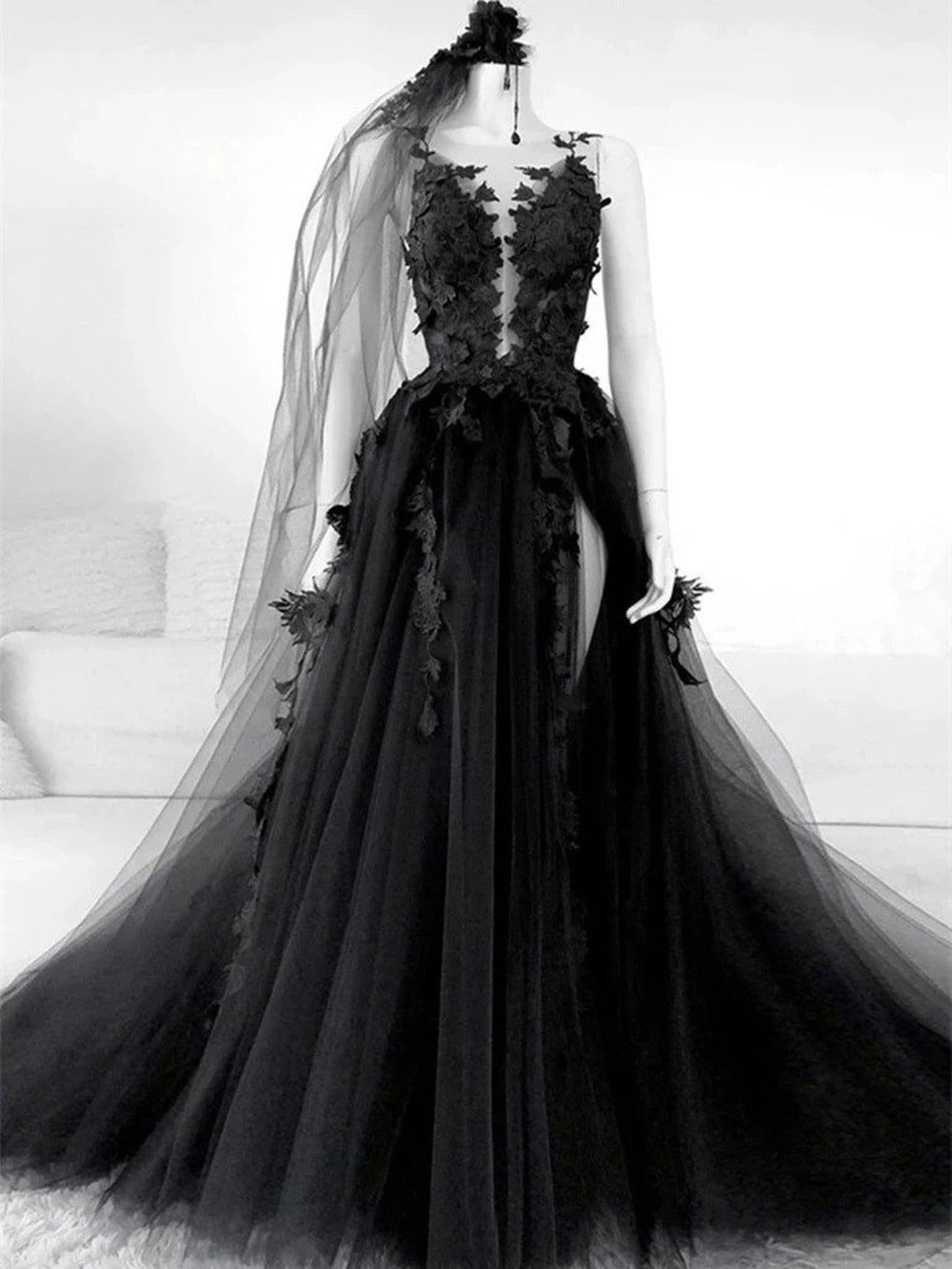 Black Wedding Dresses, Gowns and Veils