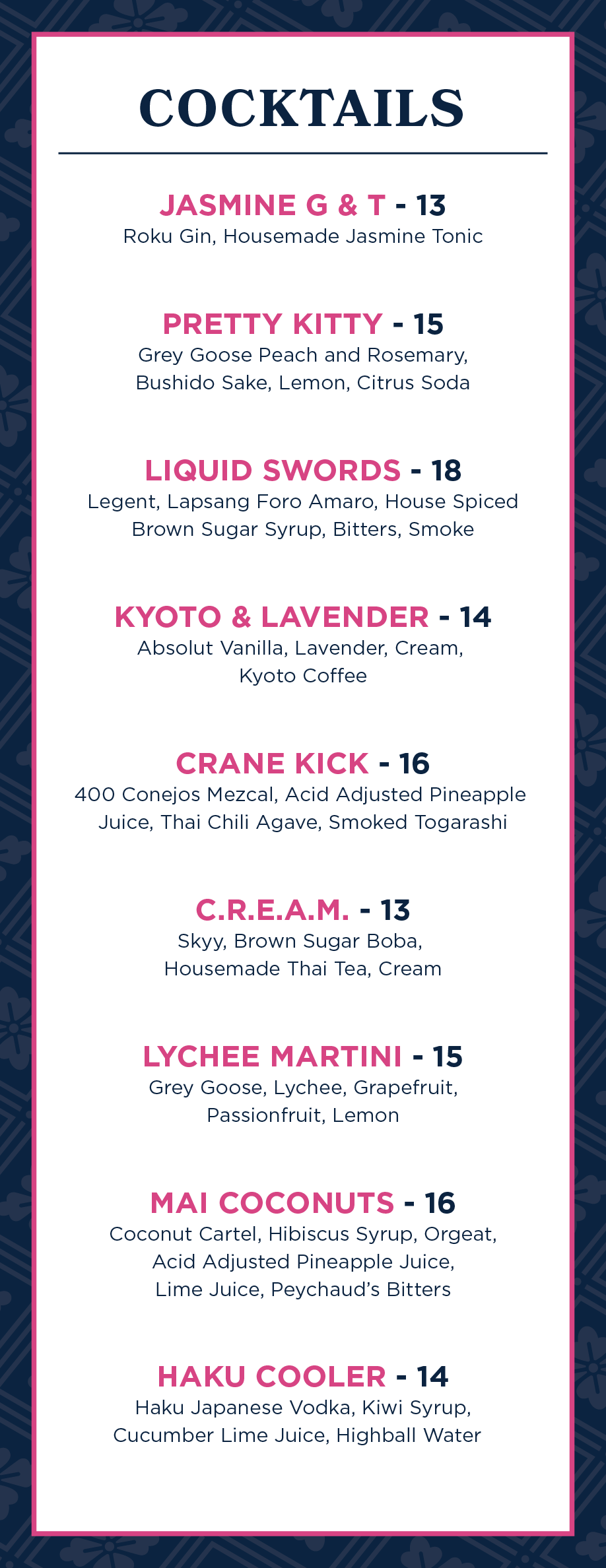 Cocktail Menu — Good Fortune St.Pete