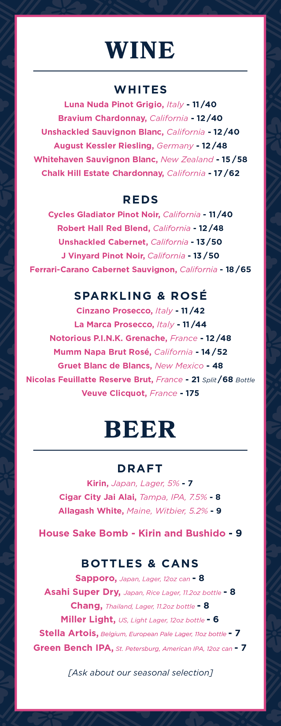 Cocktail Menu — Good Fortune St.Pete