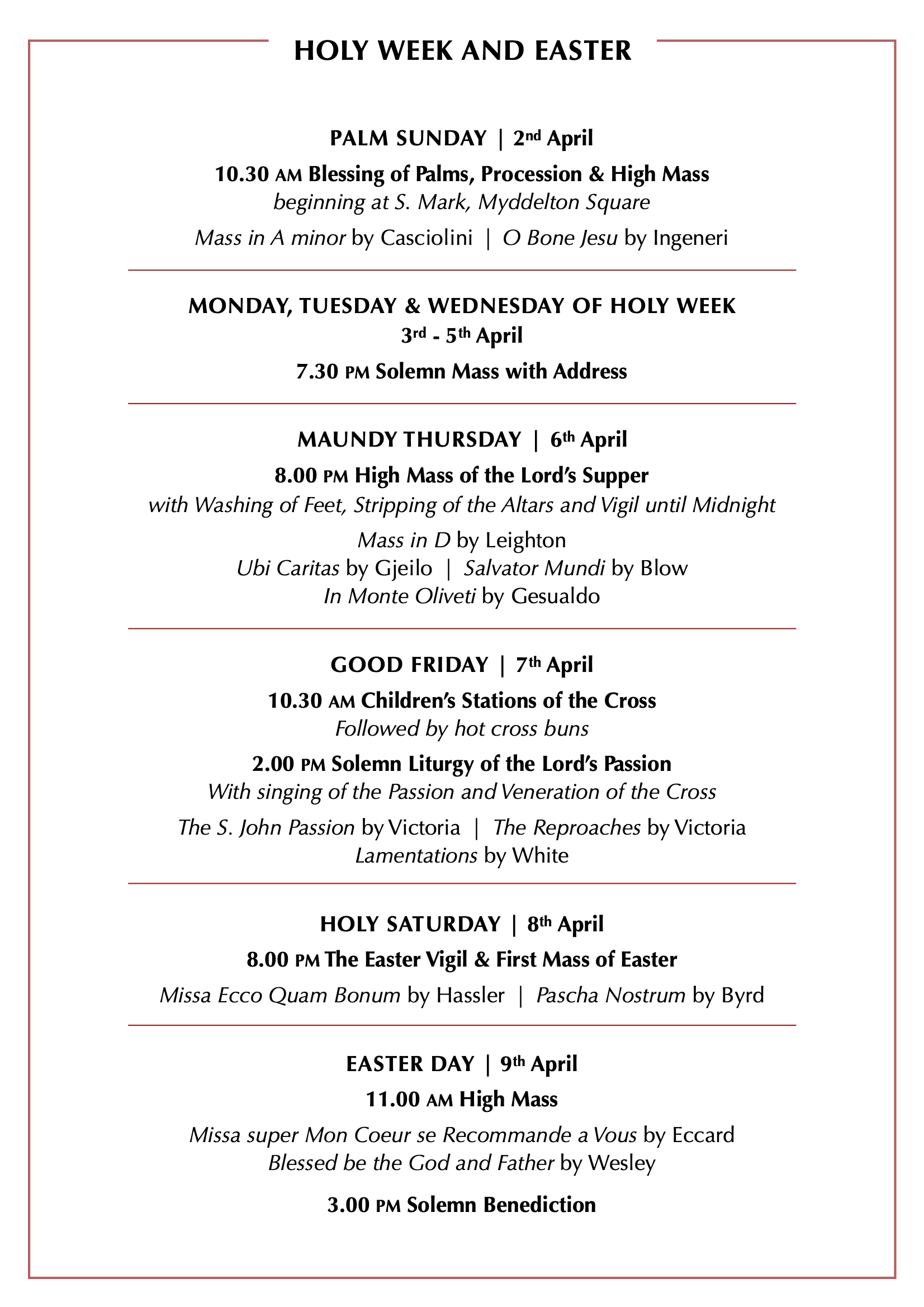Holy Week and Easter — Our Most Holy Redeemer, Clerkenwell