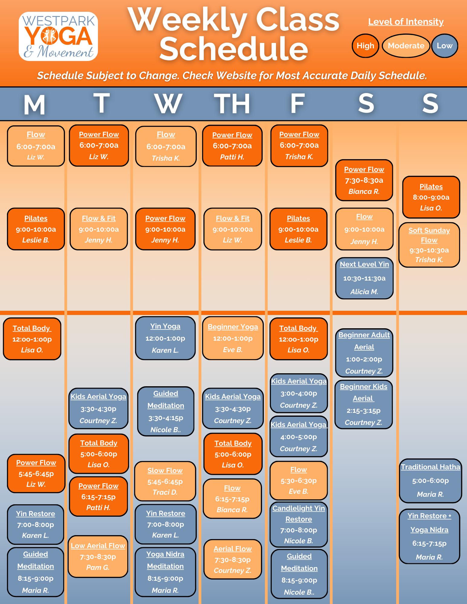 Explore Our Class Schedule | Westpark Yoga & Movement Roseville