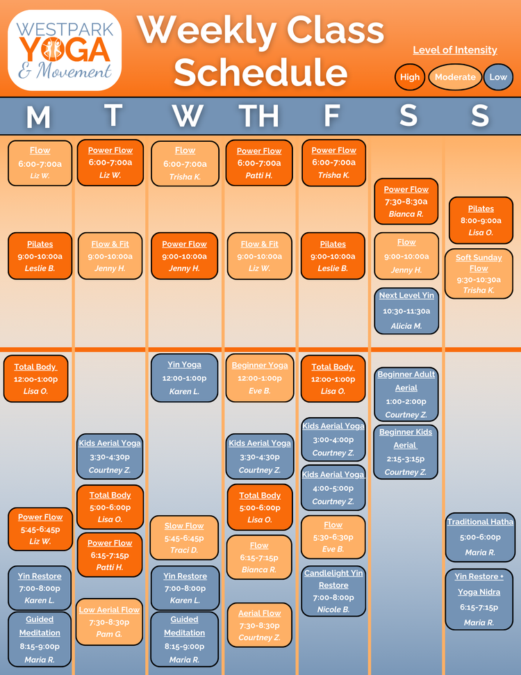 Explore Our Class Schedule | Westpark Yoga & Movement Roseville