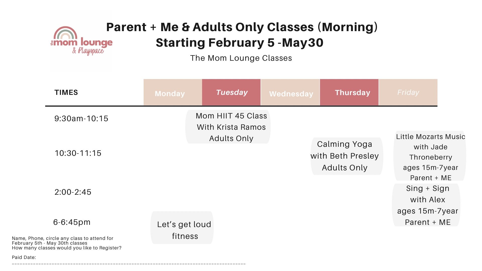 Parent and Me + Adult Classes — The Mom Lounge