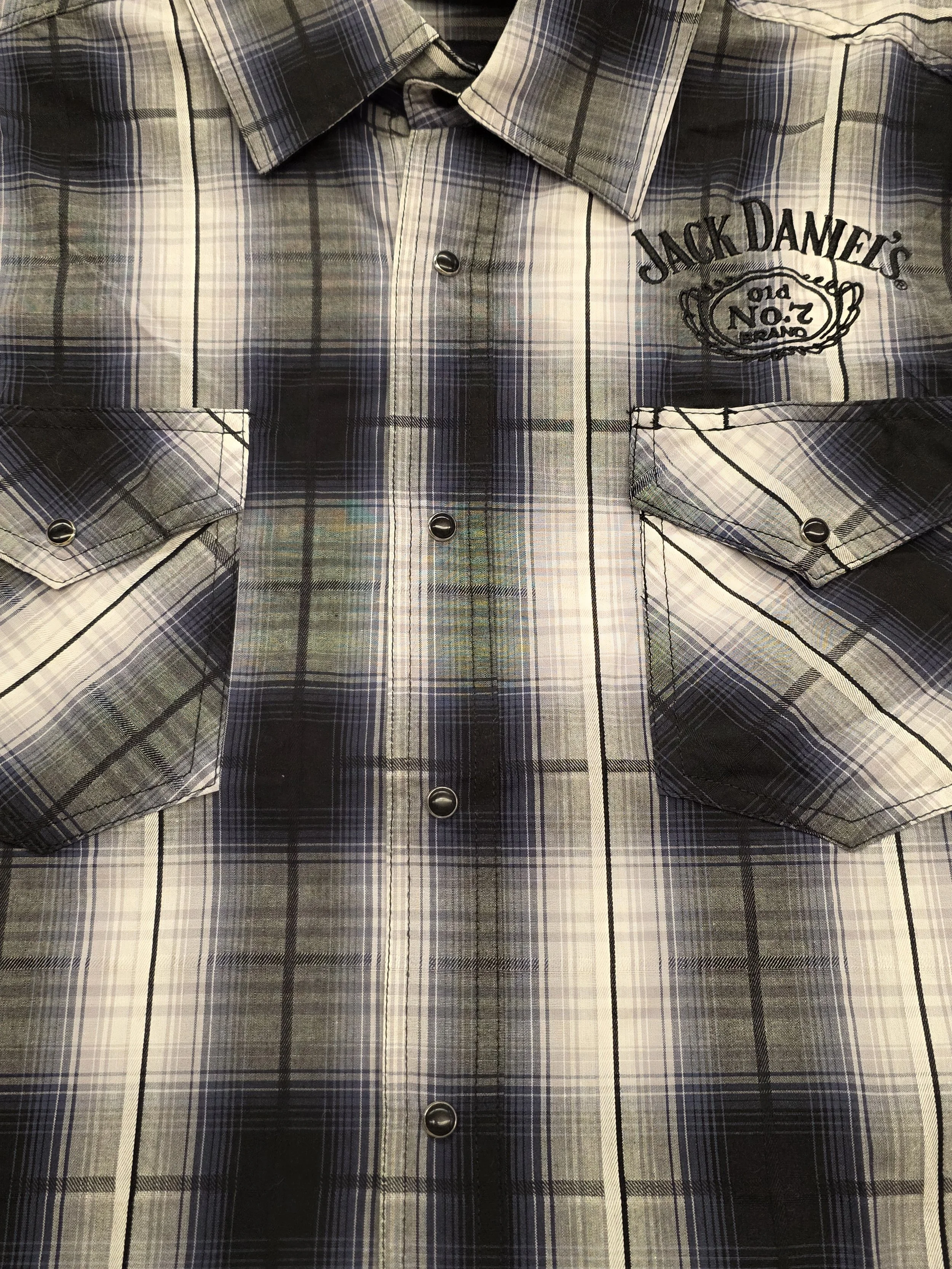 Jack Daniels Blue Grey Plaid Button Up — The Pickled Cowboy