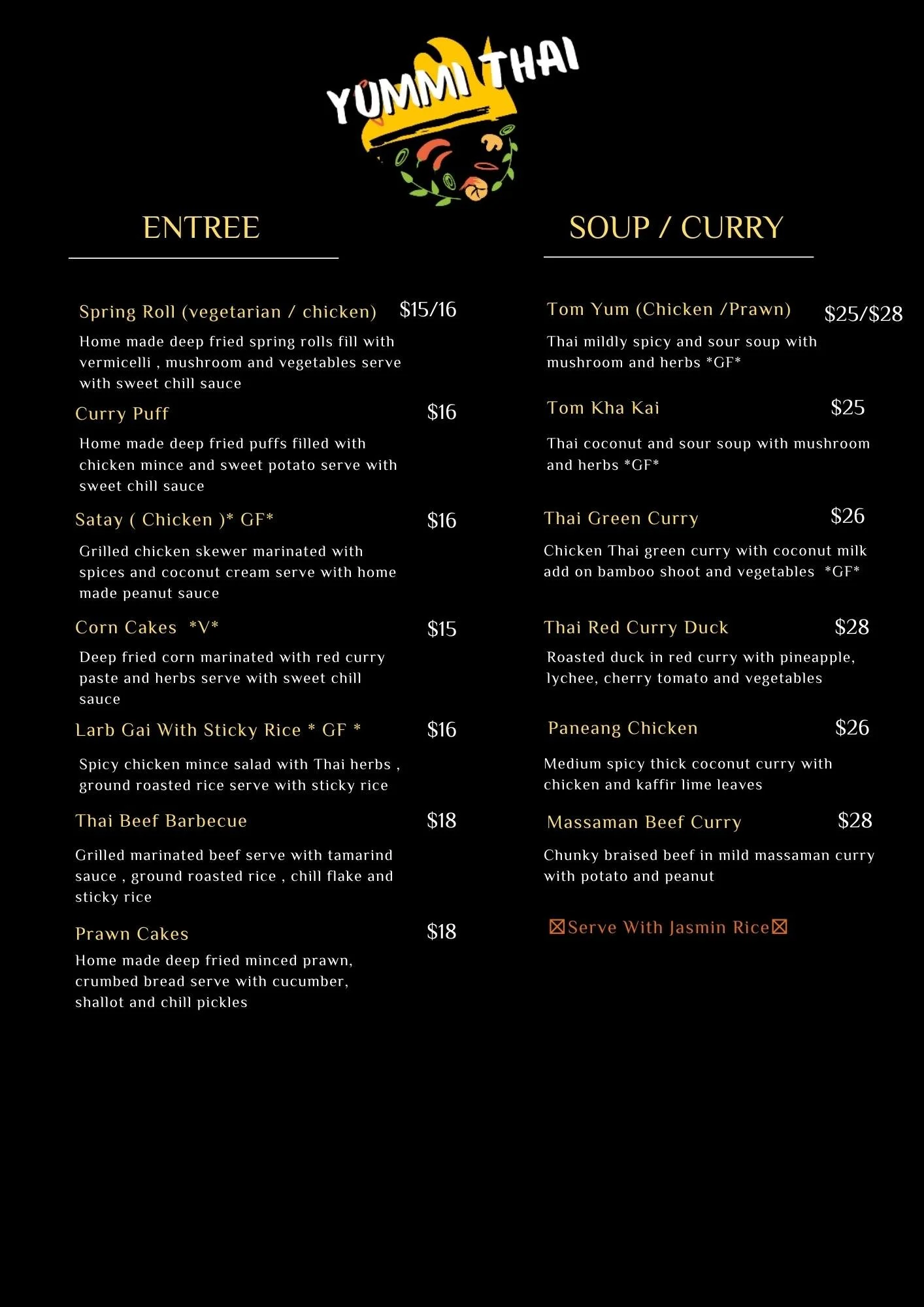 MENU — Yummi Thai