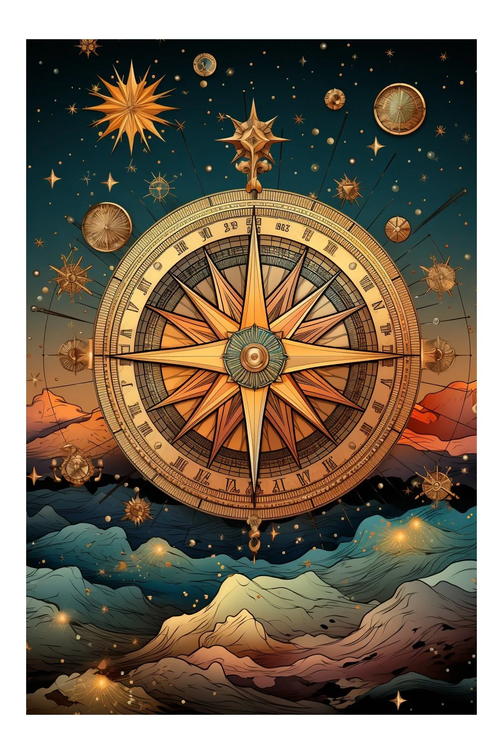 003 Vibrant Vintage Illustration of Antique Star Map | Large Size ...