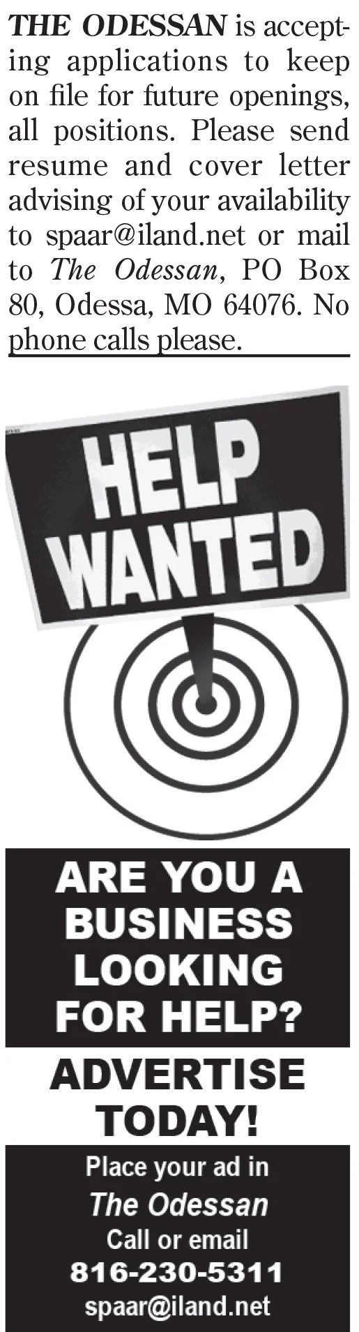 Classified help wanted — The Odessan and Focus on Oak Grove