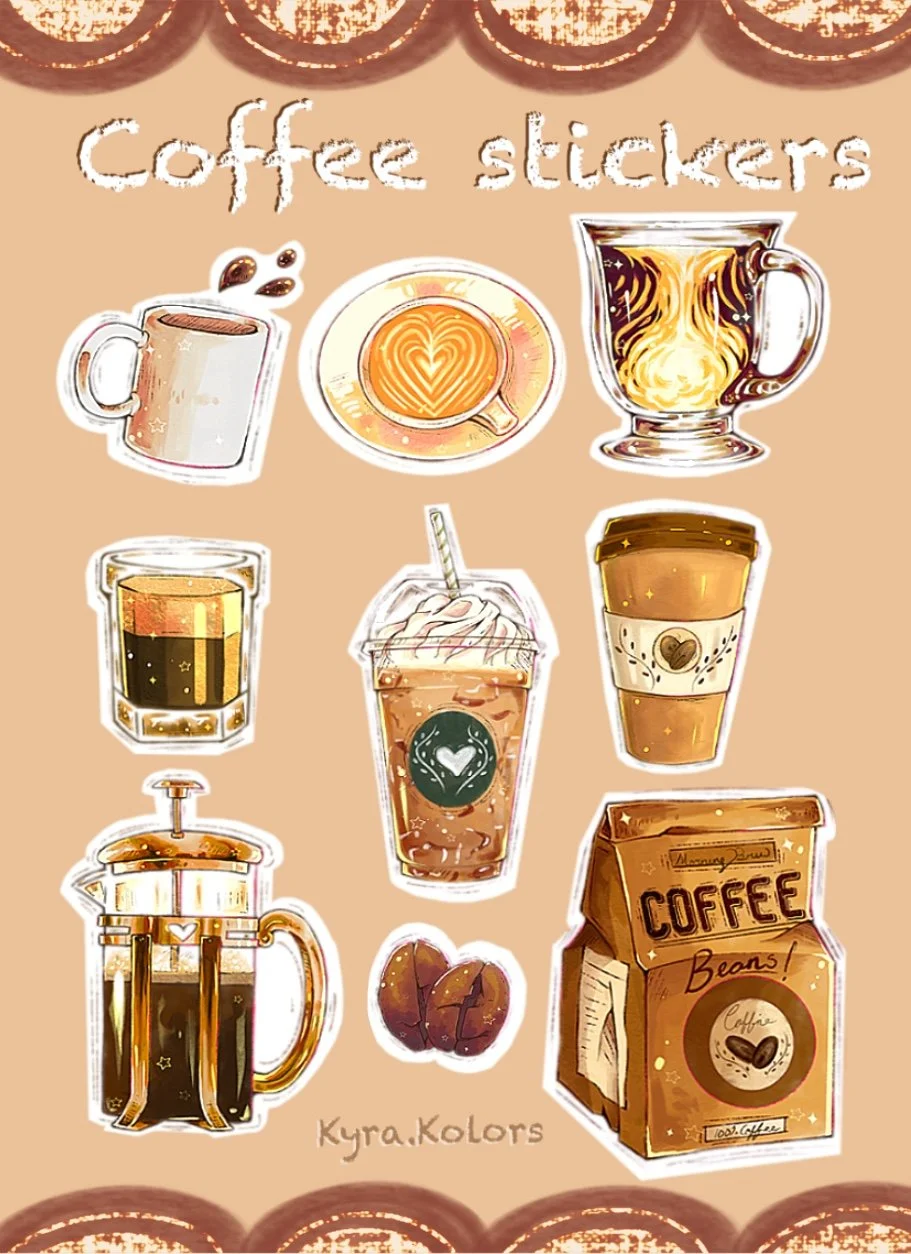 Coffee Themed Sticker Sheets — Kyra Kolors