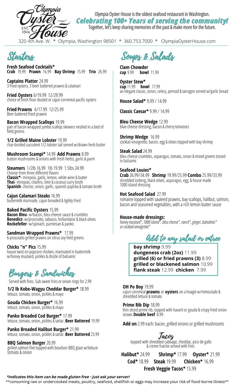 Menu — Olympia Oyster House