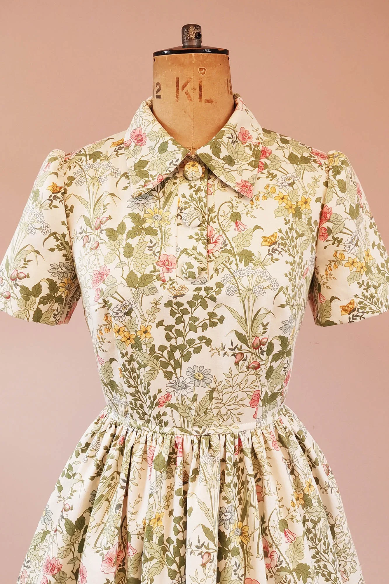 Upcycled Cutesy Floral Cottagecore Mini Dress With Retro Collar