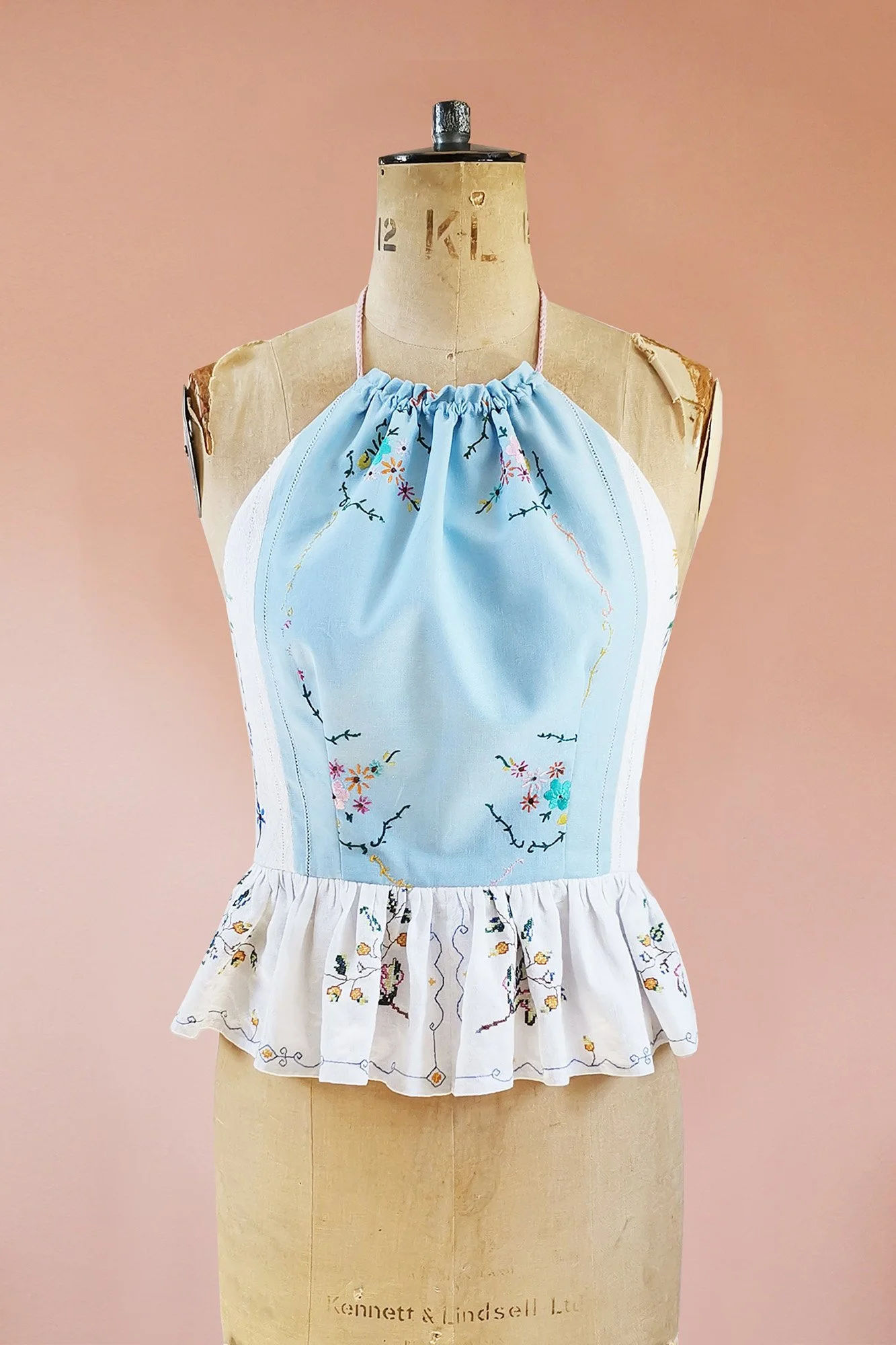 Pretty Blue And White Hand Embroidered Top Made From Vintage Textiles