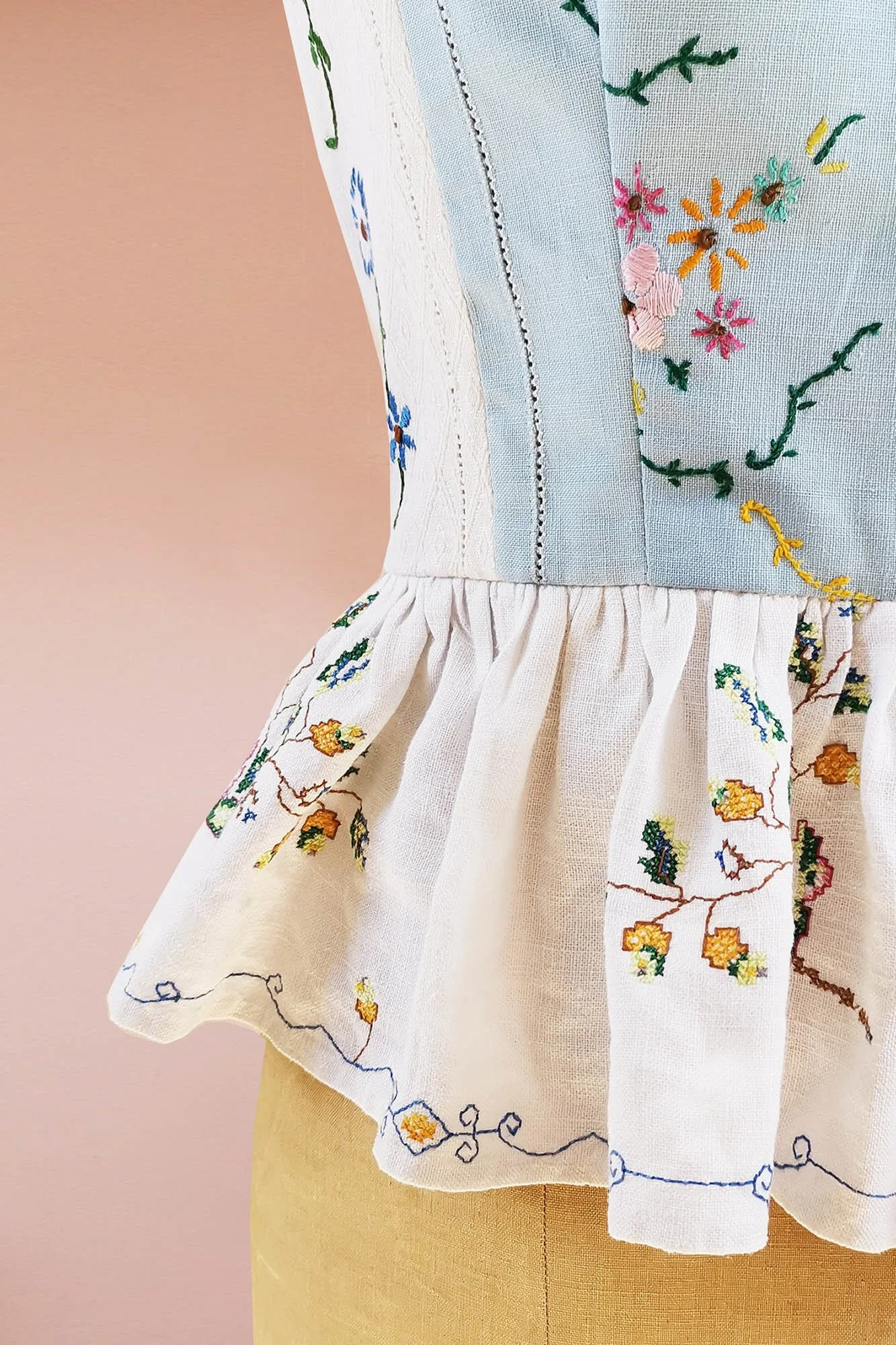 Pretty Blue And White Hand Embroidered Top Made From Vintage Textiles