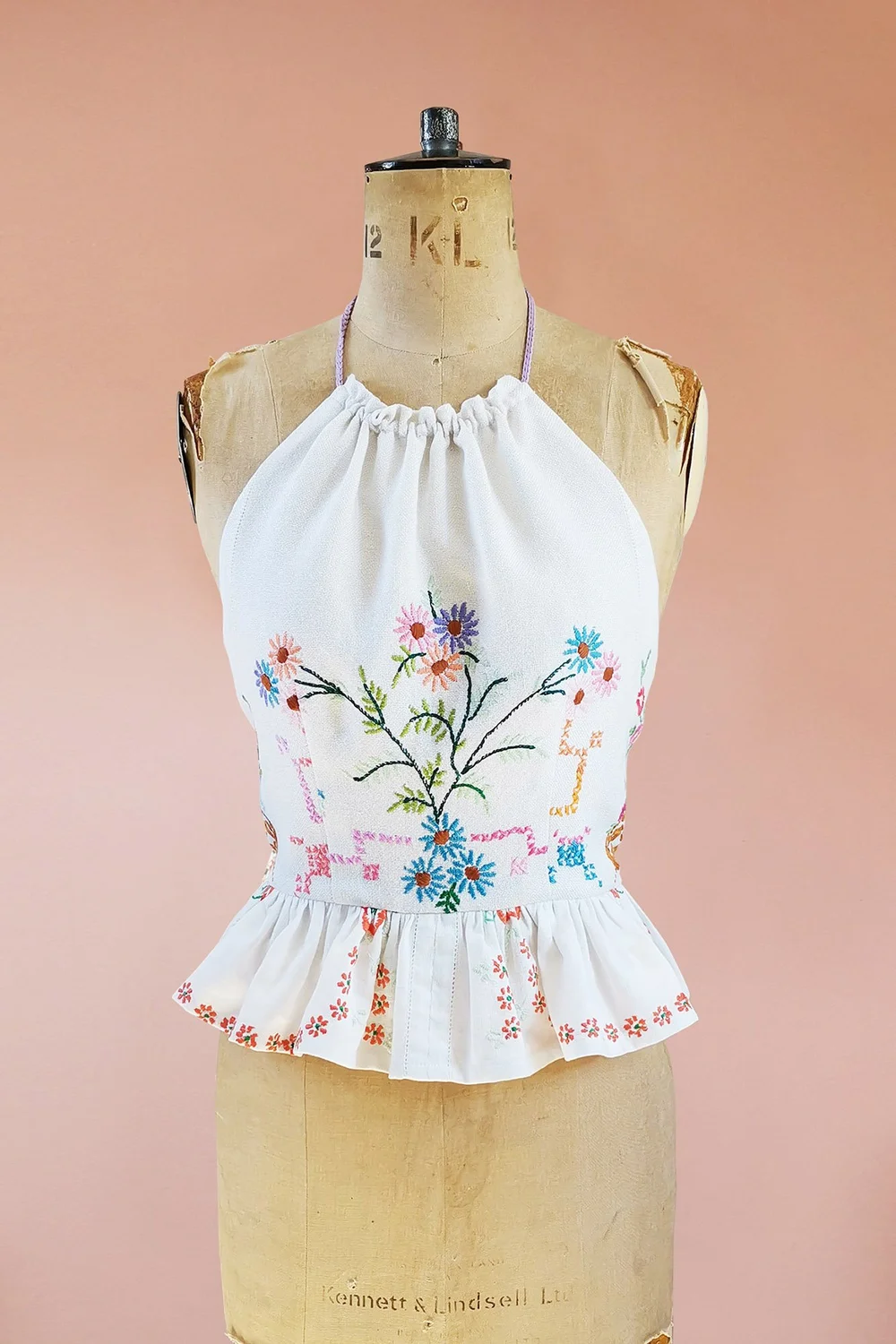 Pretty Blue And White Hand Embroidered Top Made From Vintage Textiles