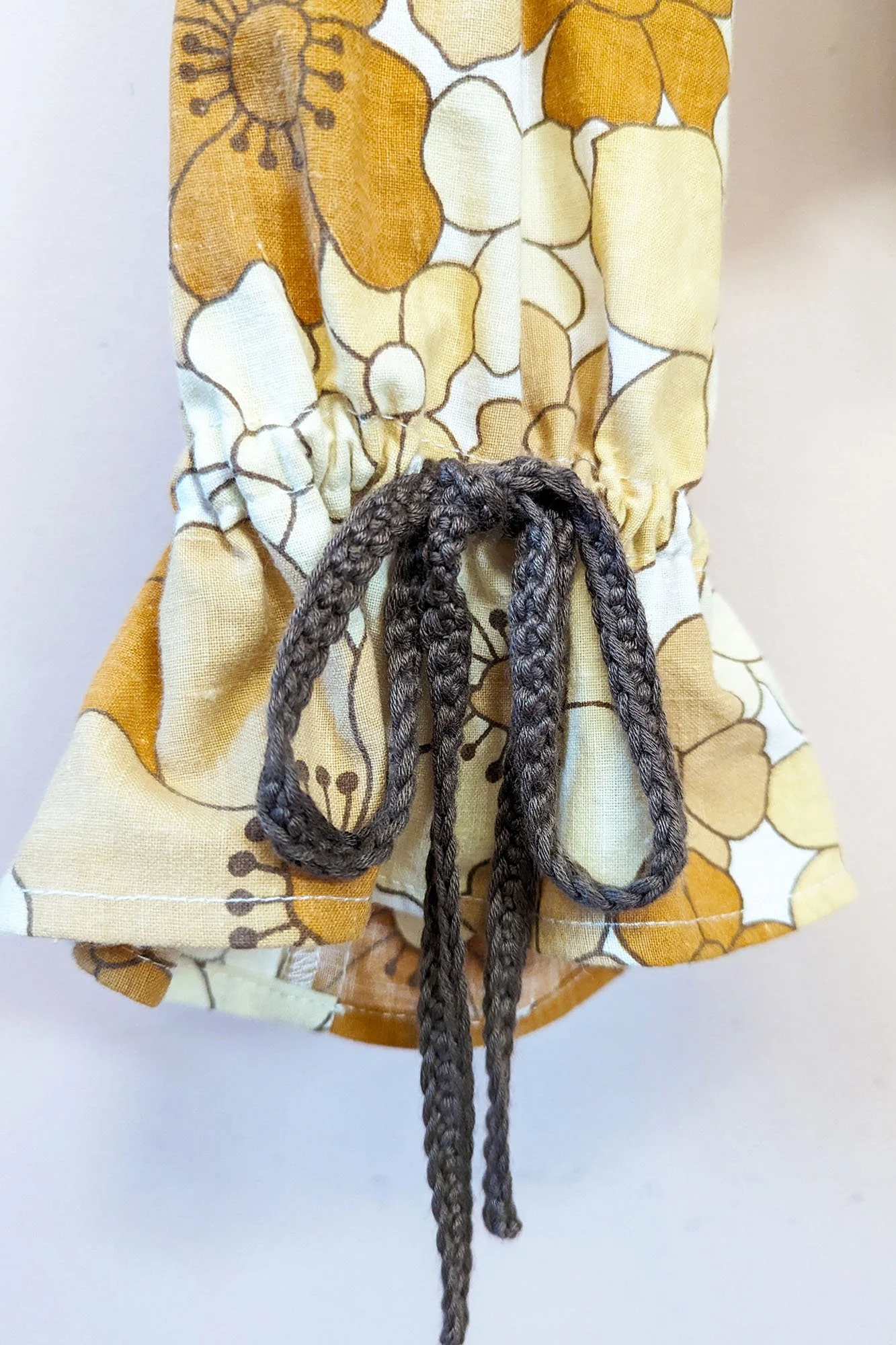 Upcycled Gingham Tablecloth Shirt With Crochet Drawstring Bow Detail