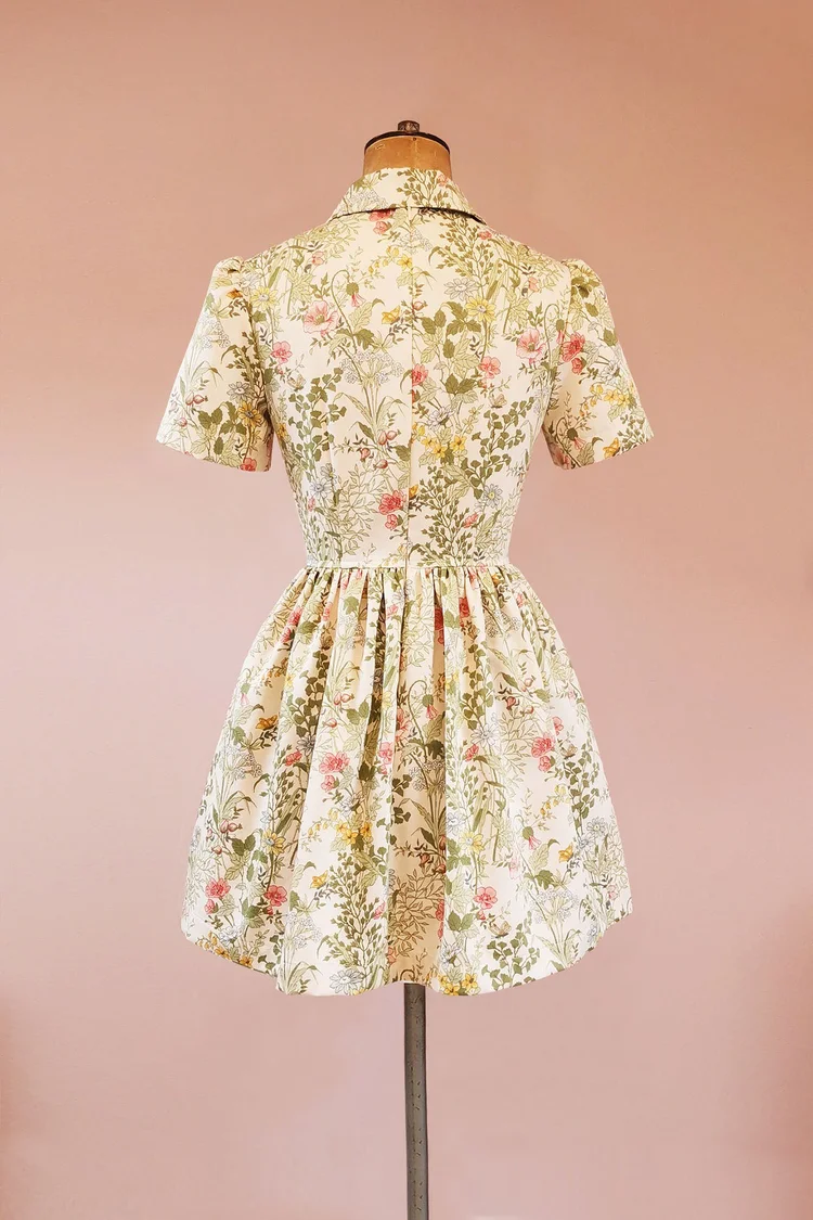 Upcycled Cutesy Floral Cottagecore Mini Dress With Retro Collar