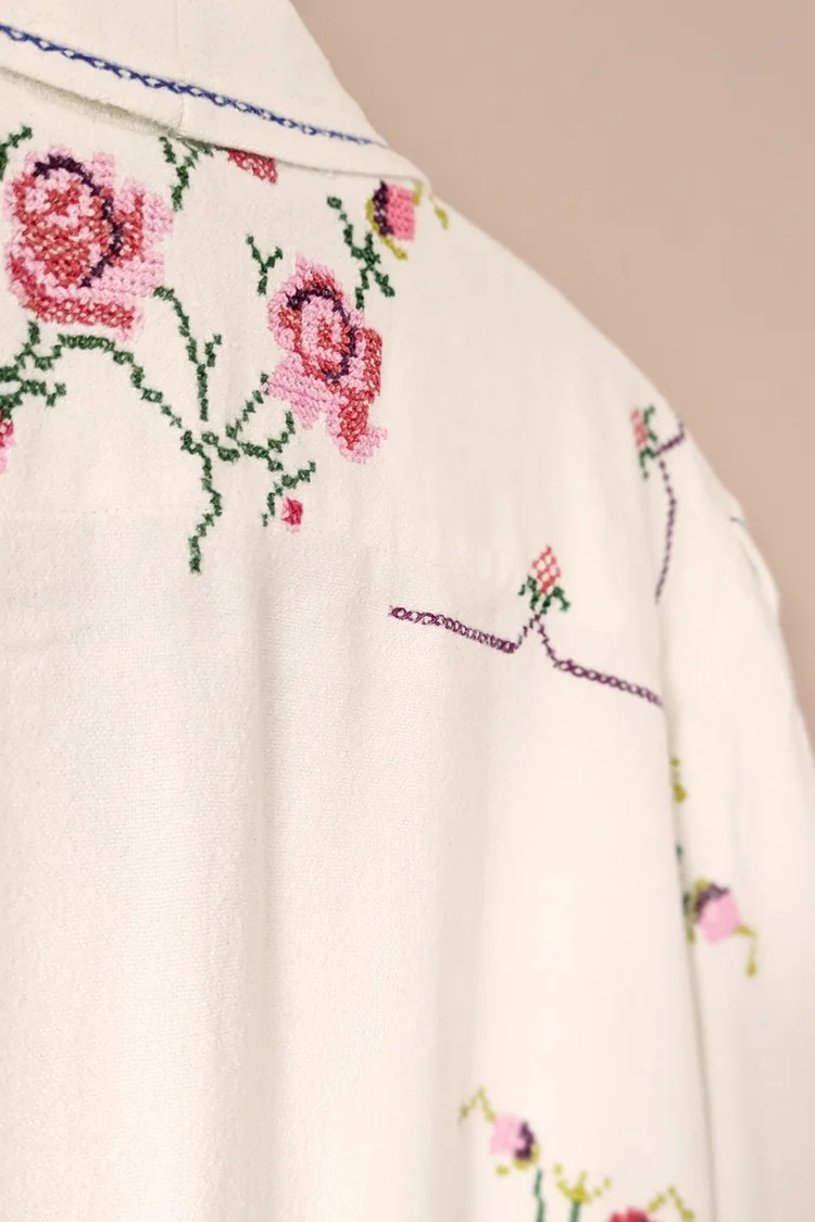 Pretty Floral Embroidered Patchwork Vintage Style Shirt