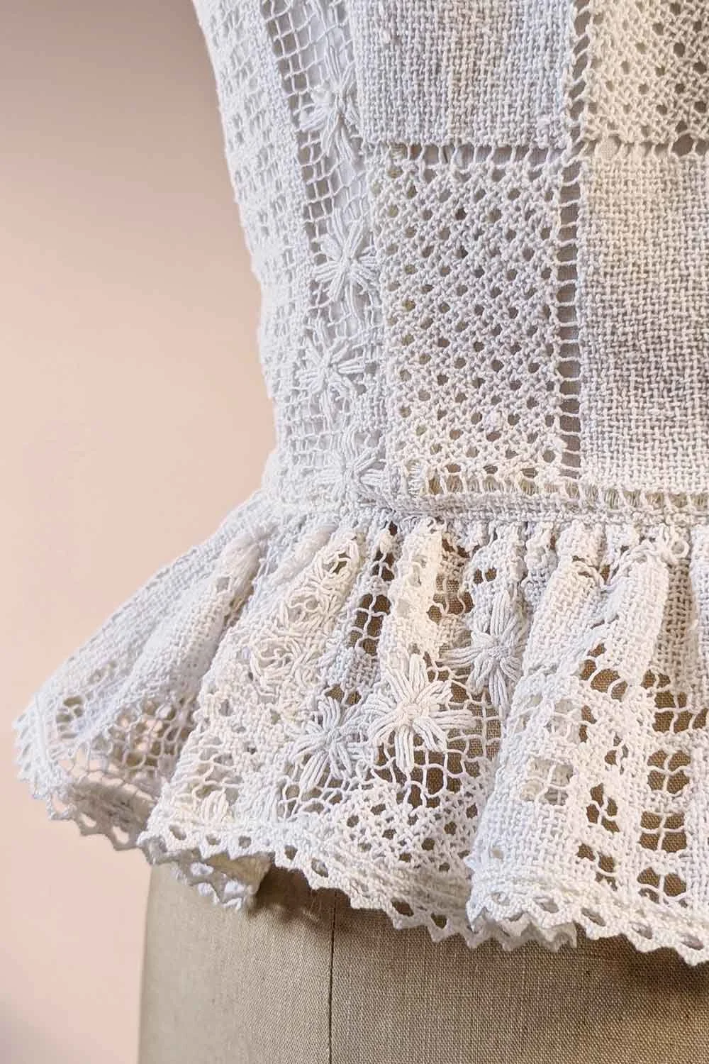 Floral Hand Embroidered Upcycled Tablecloth Halter Neck Top