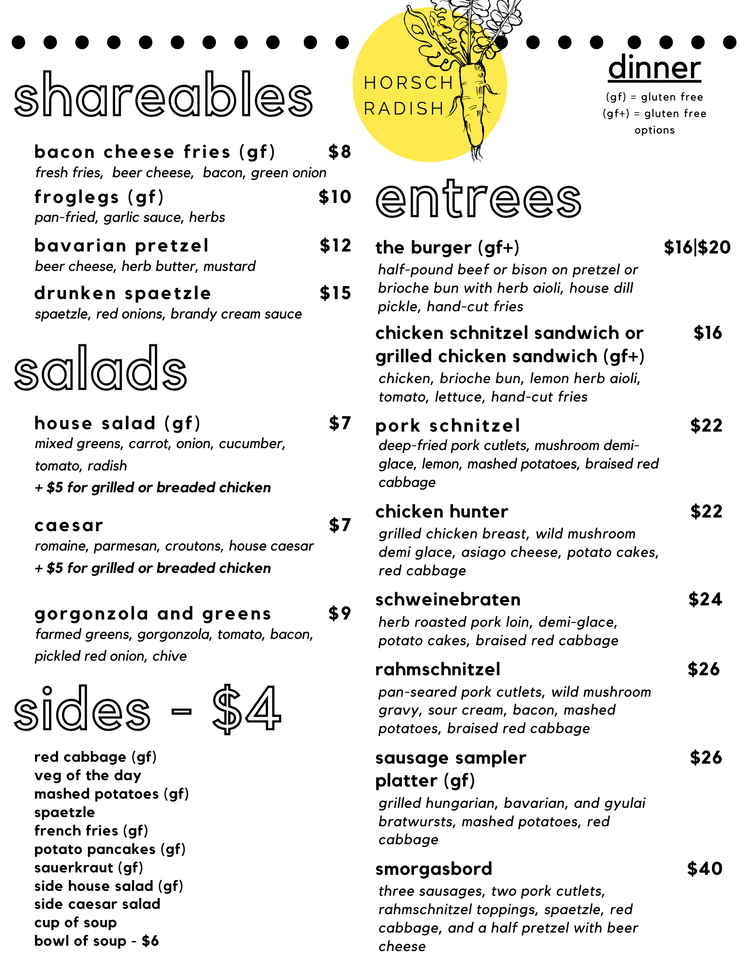 Horsch Radish Menu — Horsch Radish