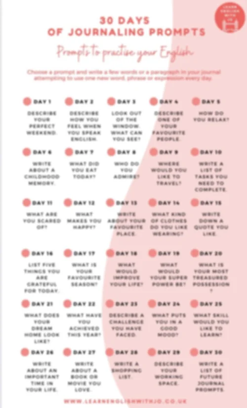 Free PDF - 30 Days of English Journaling Prompts — Learn English With Jo