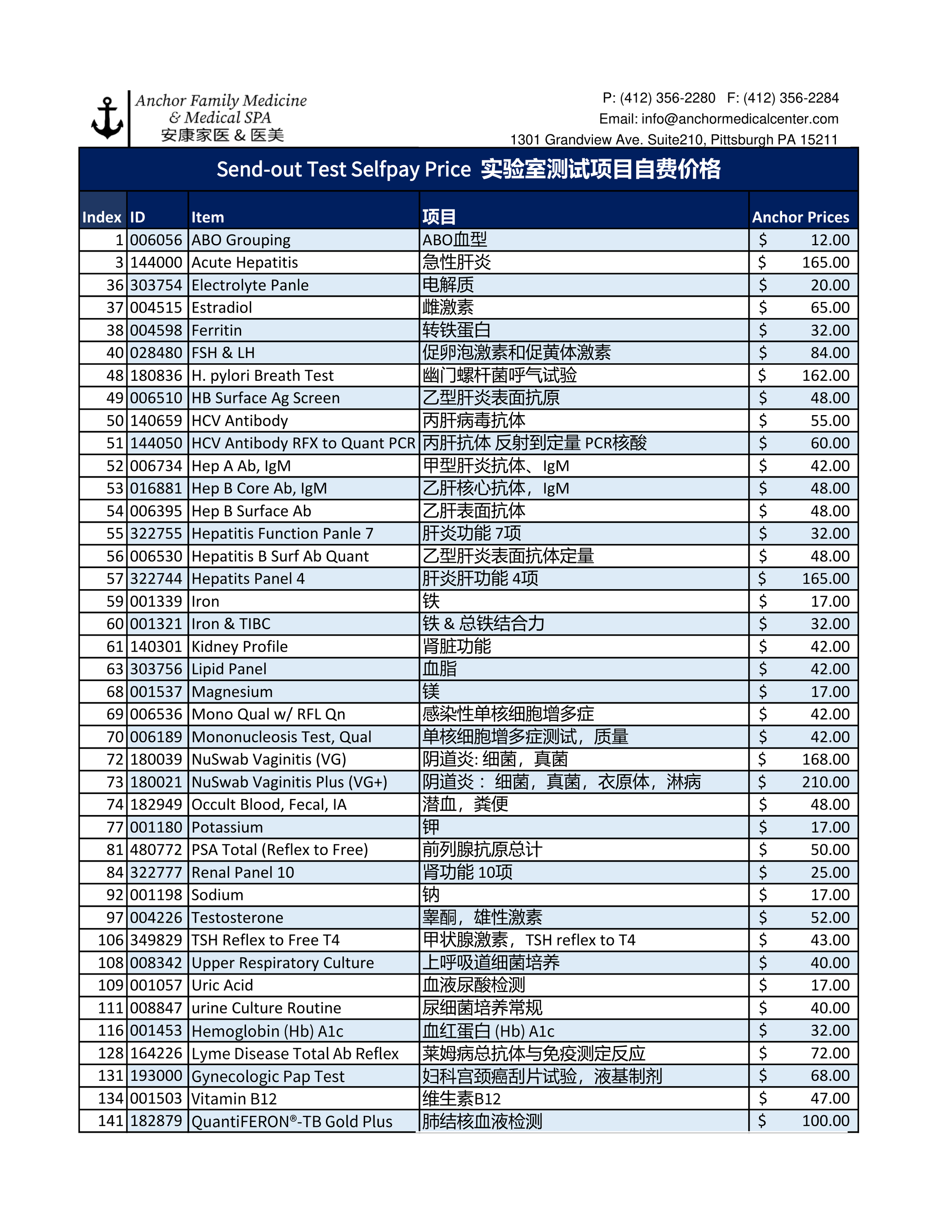 Family Medicine Price List Anchor Family Medicine Medical SPA