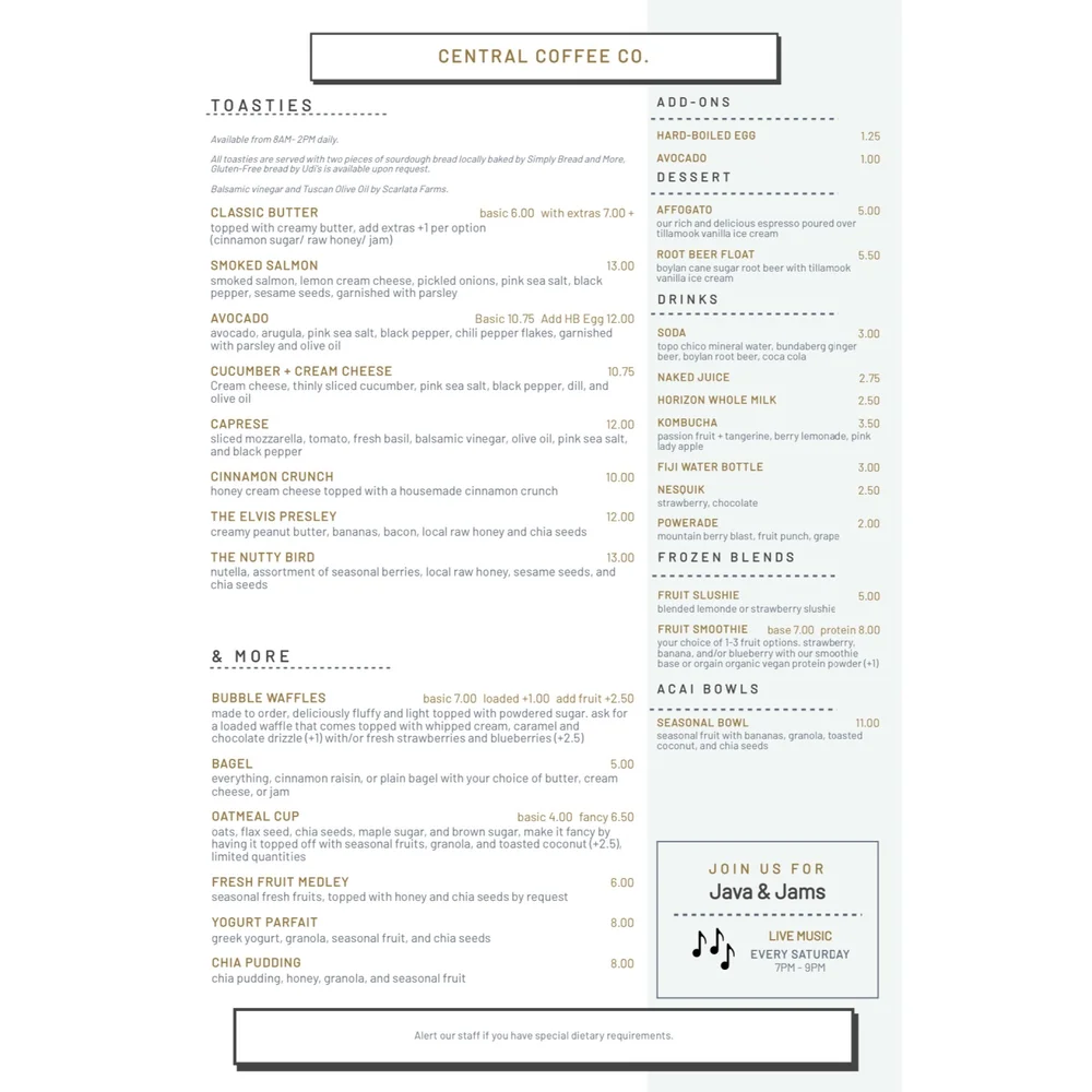 Menu — Central Coffee Co.