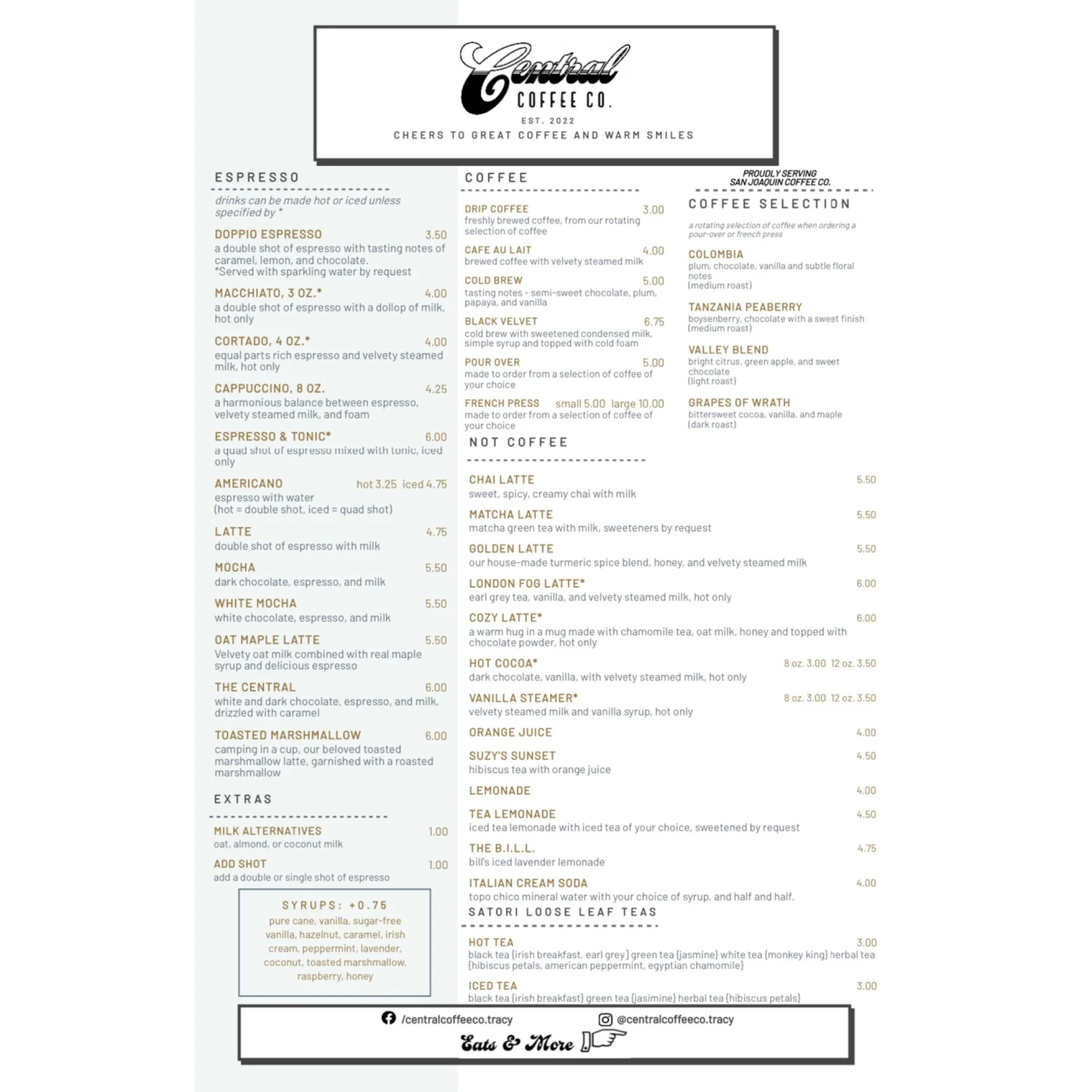 Menu — Central Coffee Co.