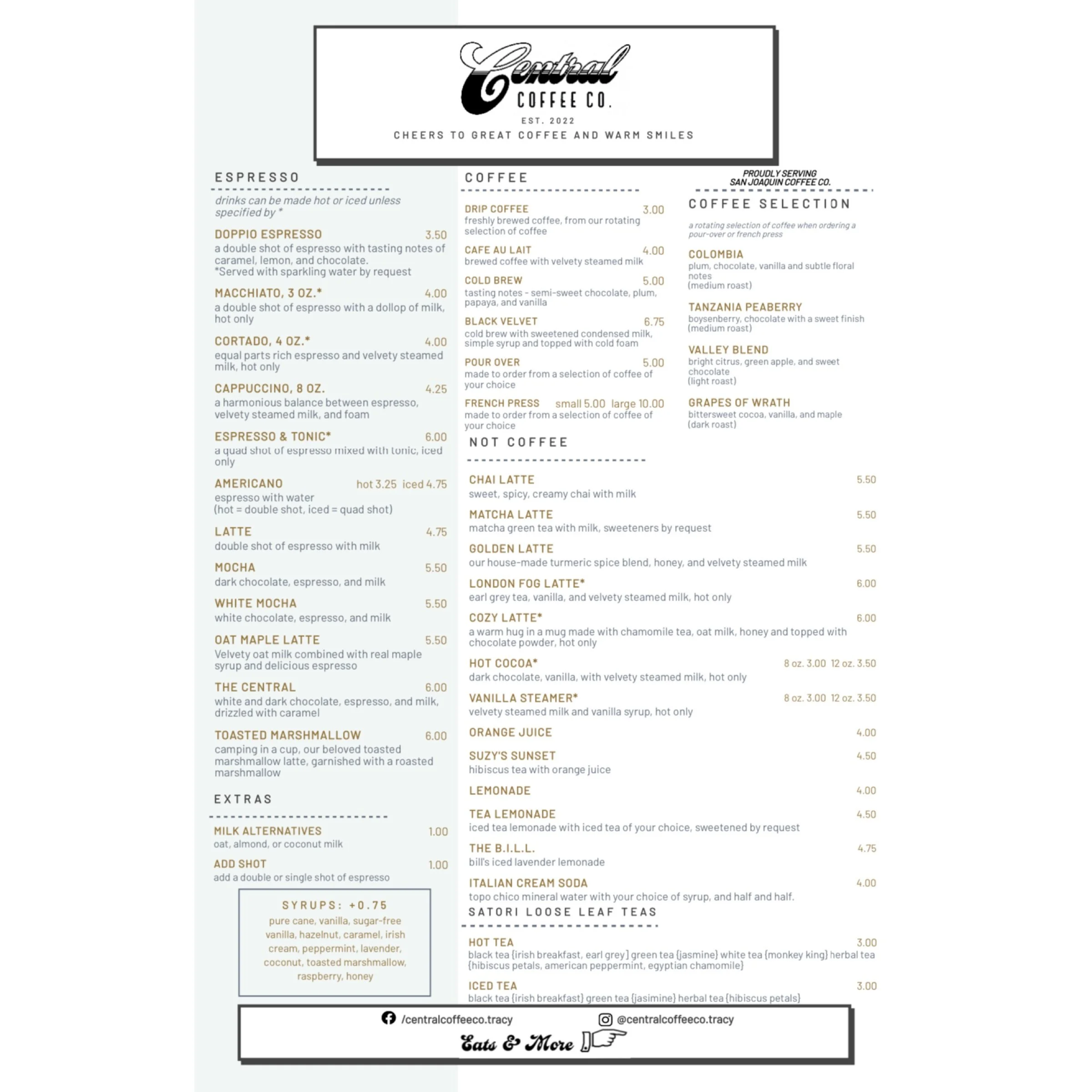 Menu — Central Coffee Co.