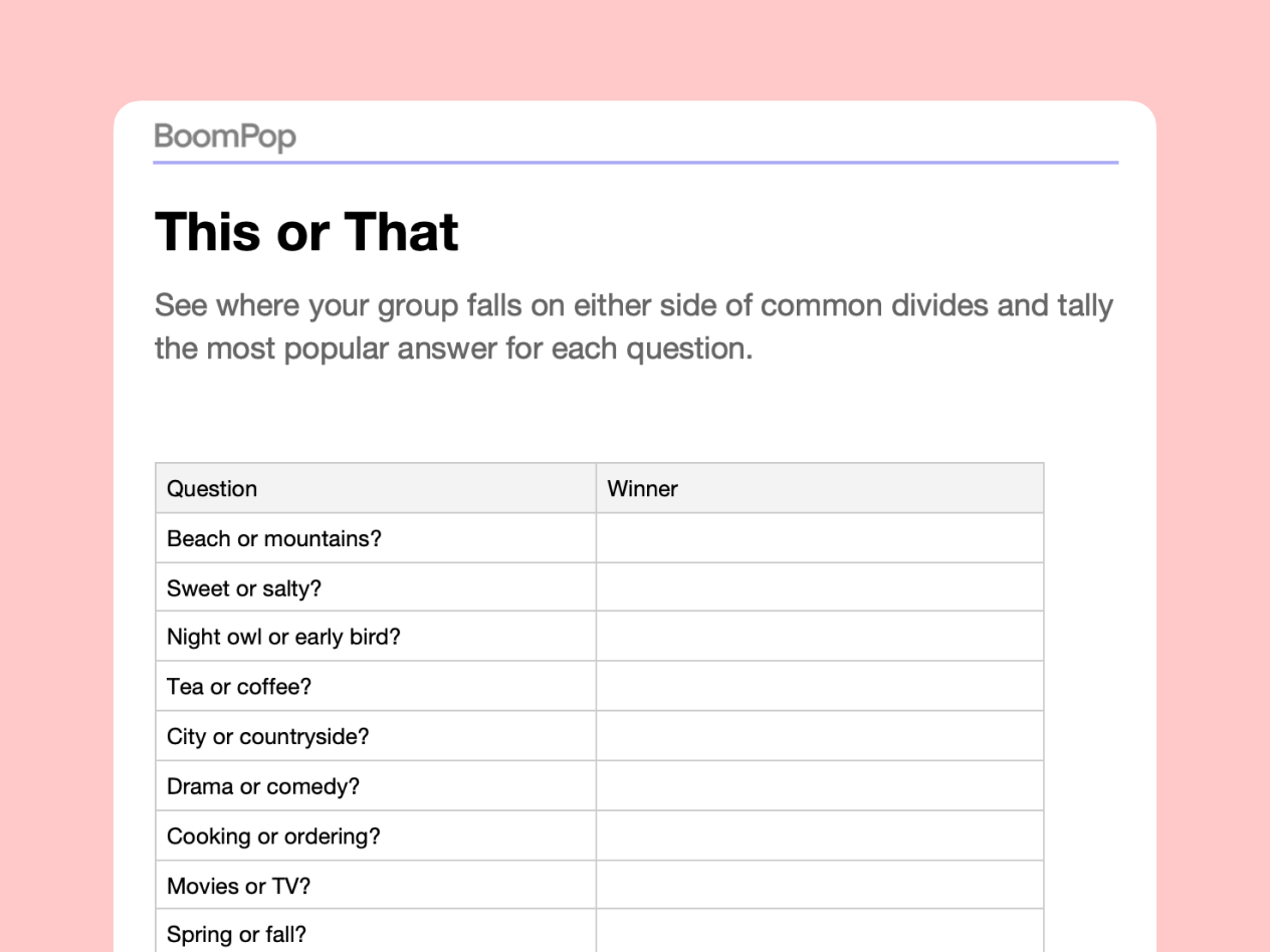 This or That: Icebreaker Template