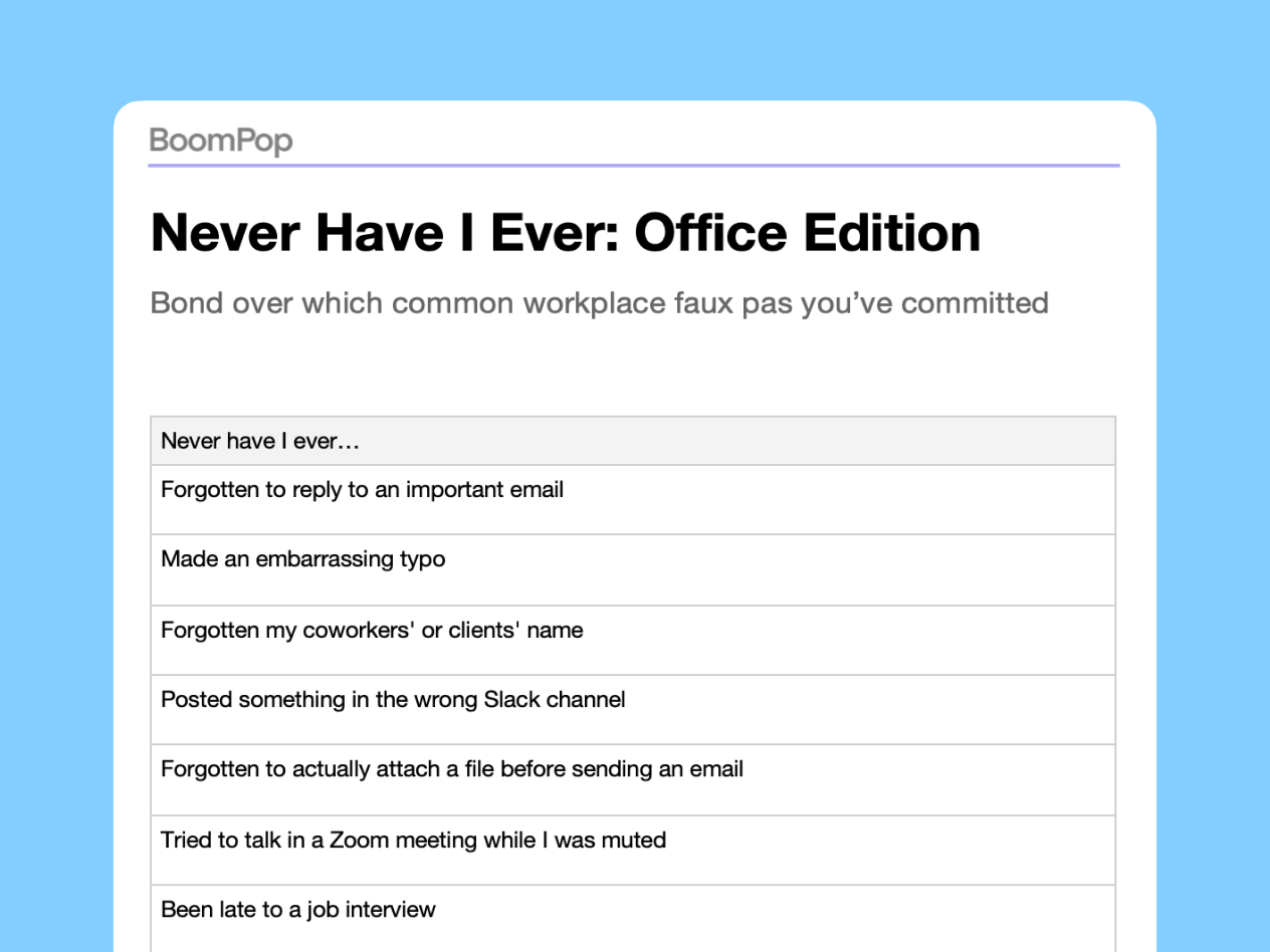 Never Have I Ever: Icebreaker Template