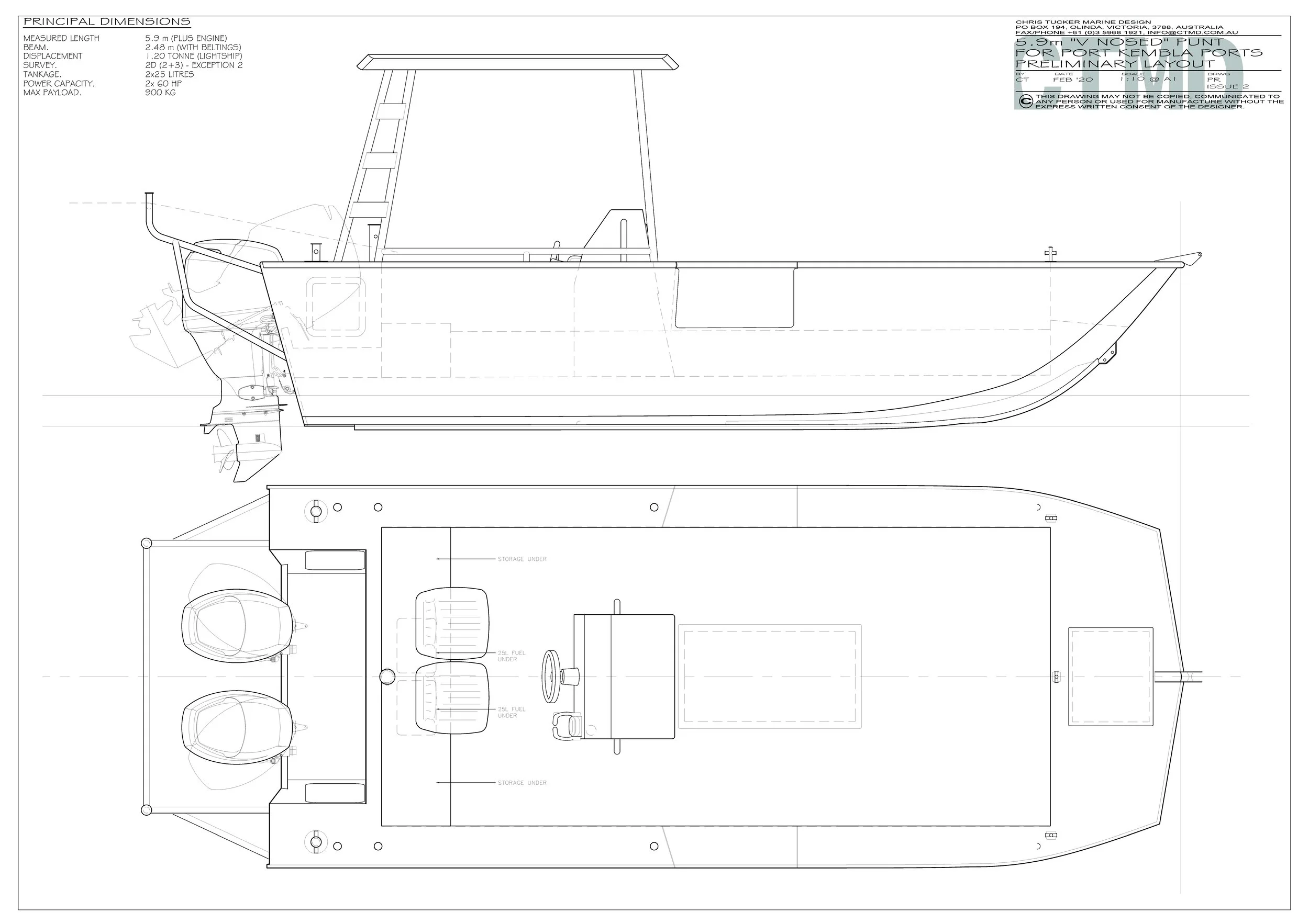 5.9m V-Nosed Punt — Chris Tucker Marine Design