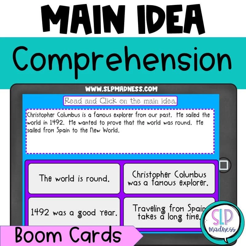 Speech Therapy Main Idea Passages Task Cards — SLP Madness