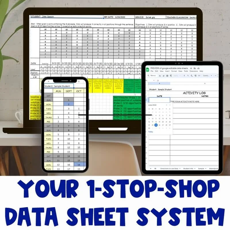 Speech Therapy Data Collection Sheets and Activities