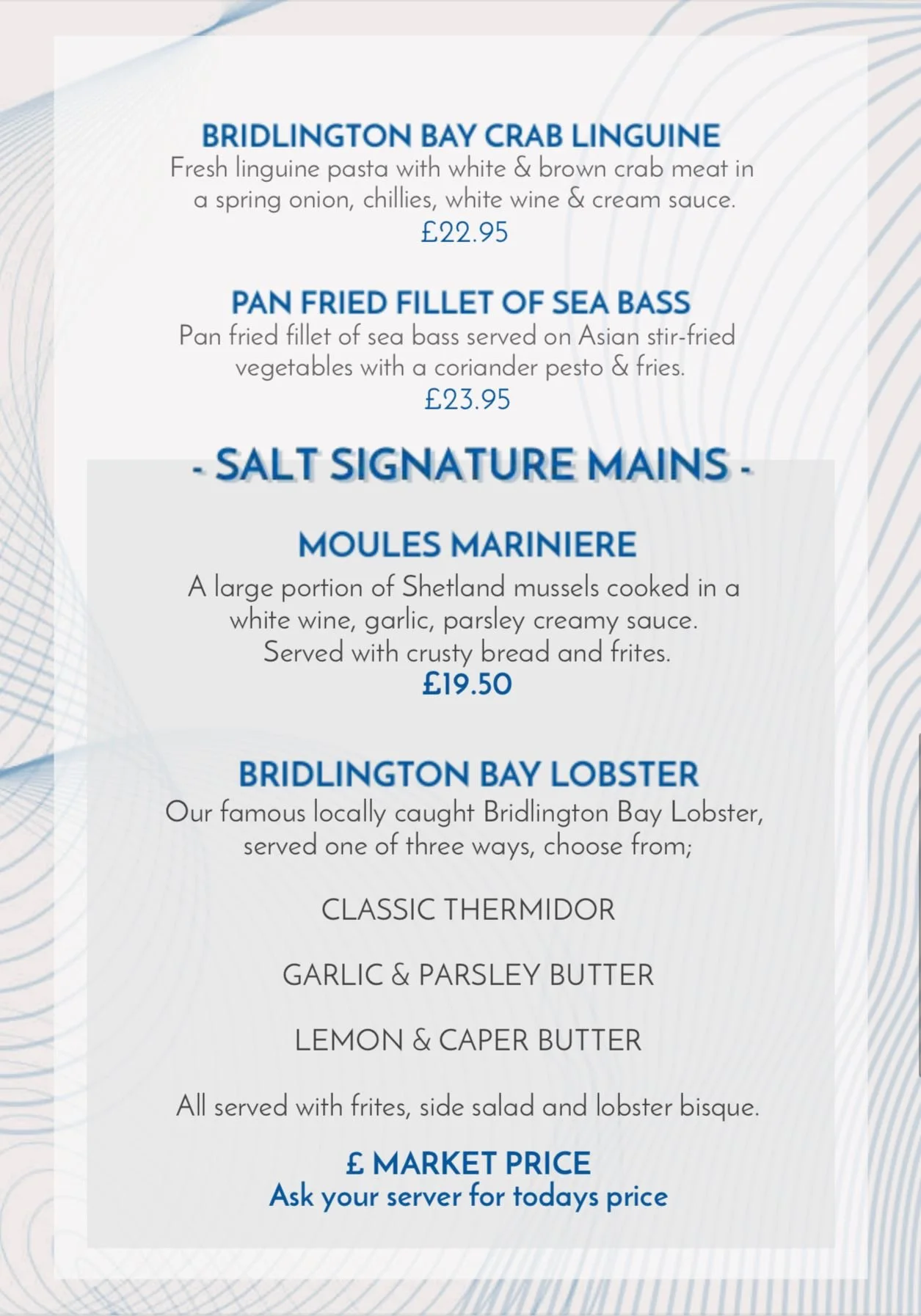 Salt | Menus | Harrison Leisure