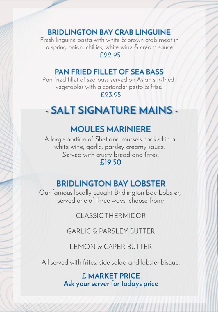 Salt | Menus | Harrison Leisure