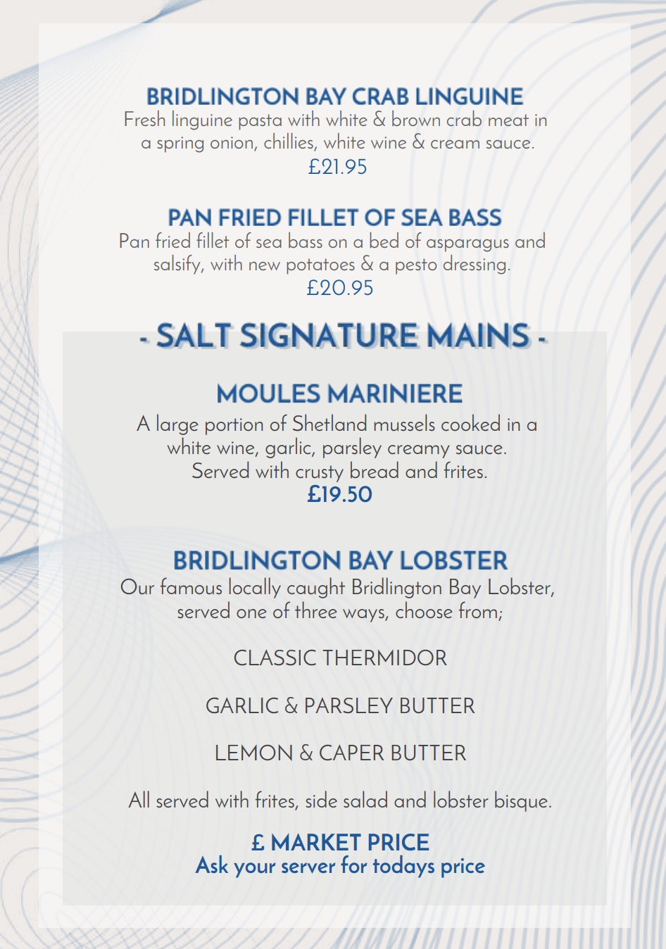 Salt | Menus | Harrison Leisure