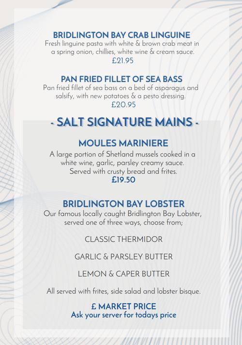 Salt | Menus | Harrison Leisure