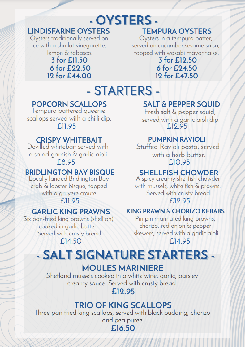 Salt | Menus | Harrison Leisure