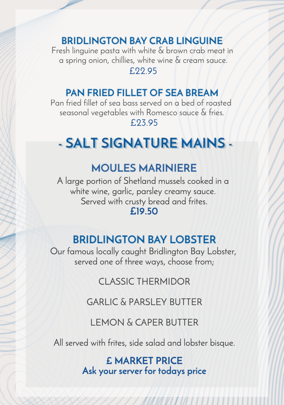 Salt | Menus | Harrison Leisure